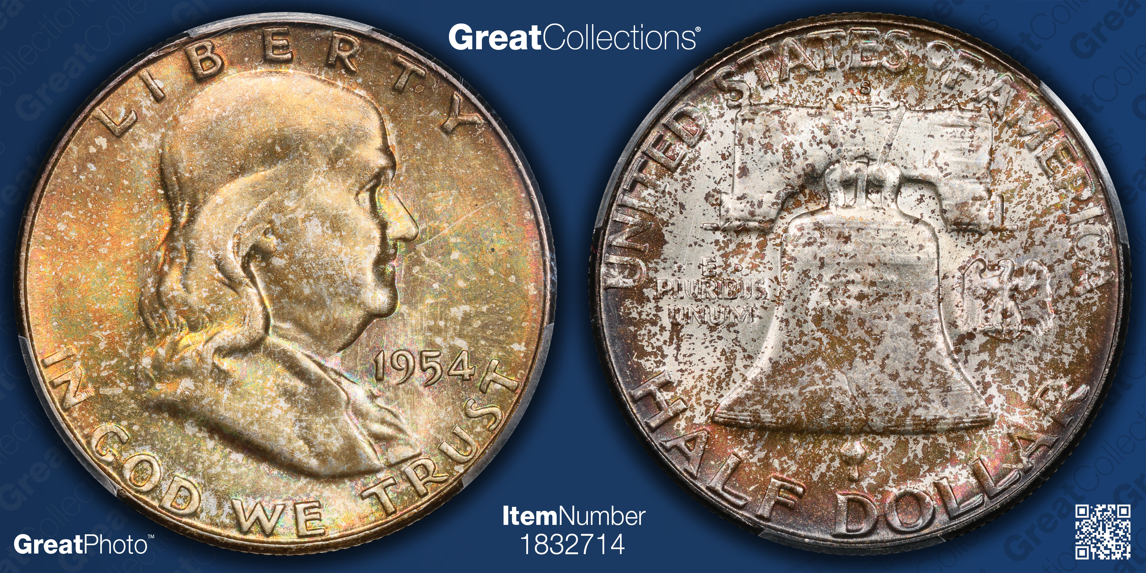 1954-S Franklin Half Dollar PCGS MS-67 (CAC Green) (Toned) (Item ...
