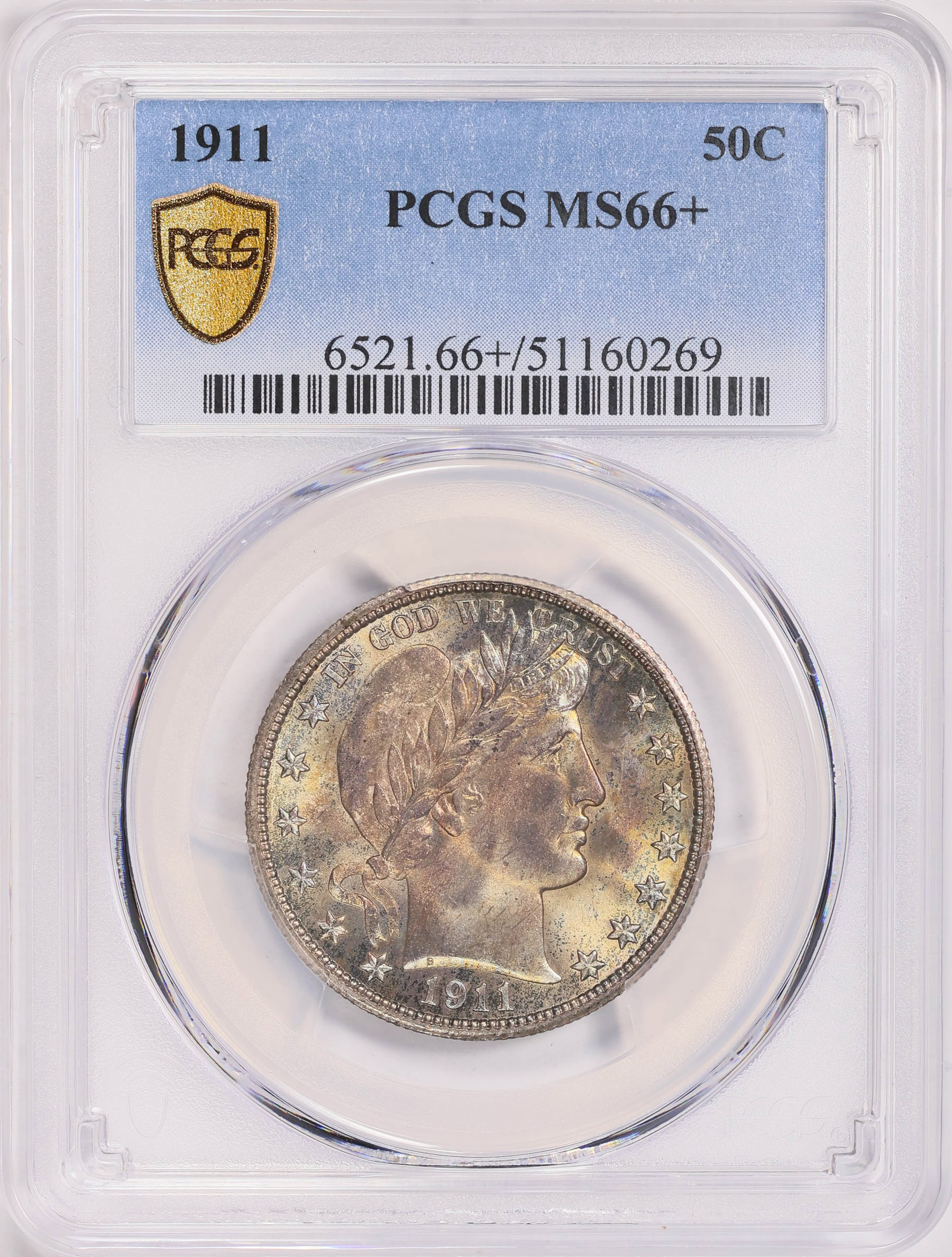 1911 Barber Half Dollar PCGS MS-66+ (Toned) (Item 1832726) | GreatCollections Coin Auctions