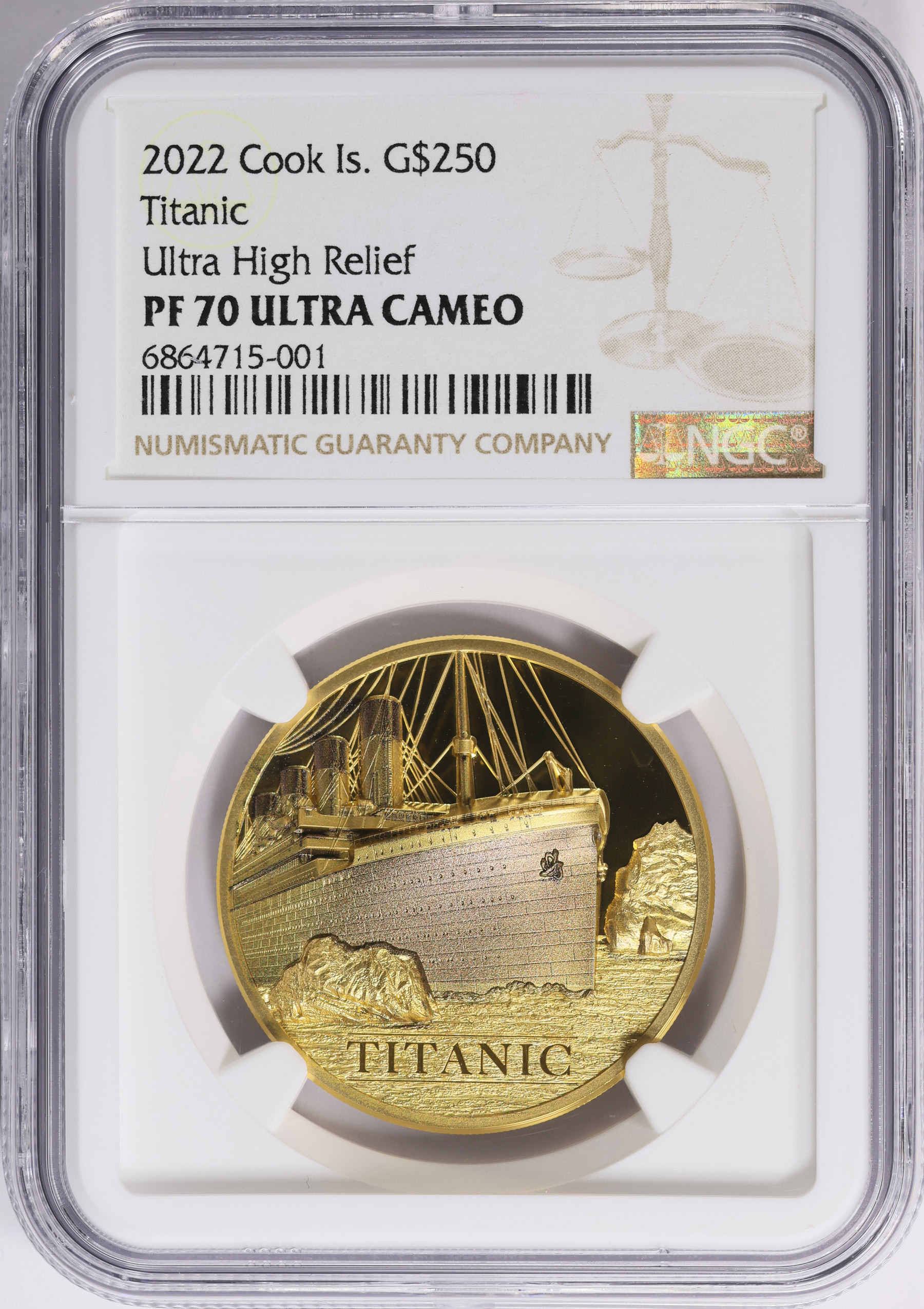 Cook Islands 2022 Gold $250 Titanic Ultra High Relief With Case of ...