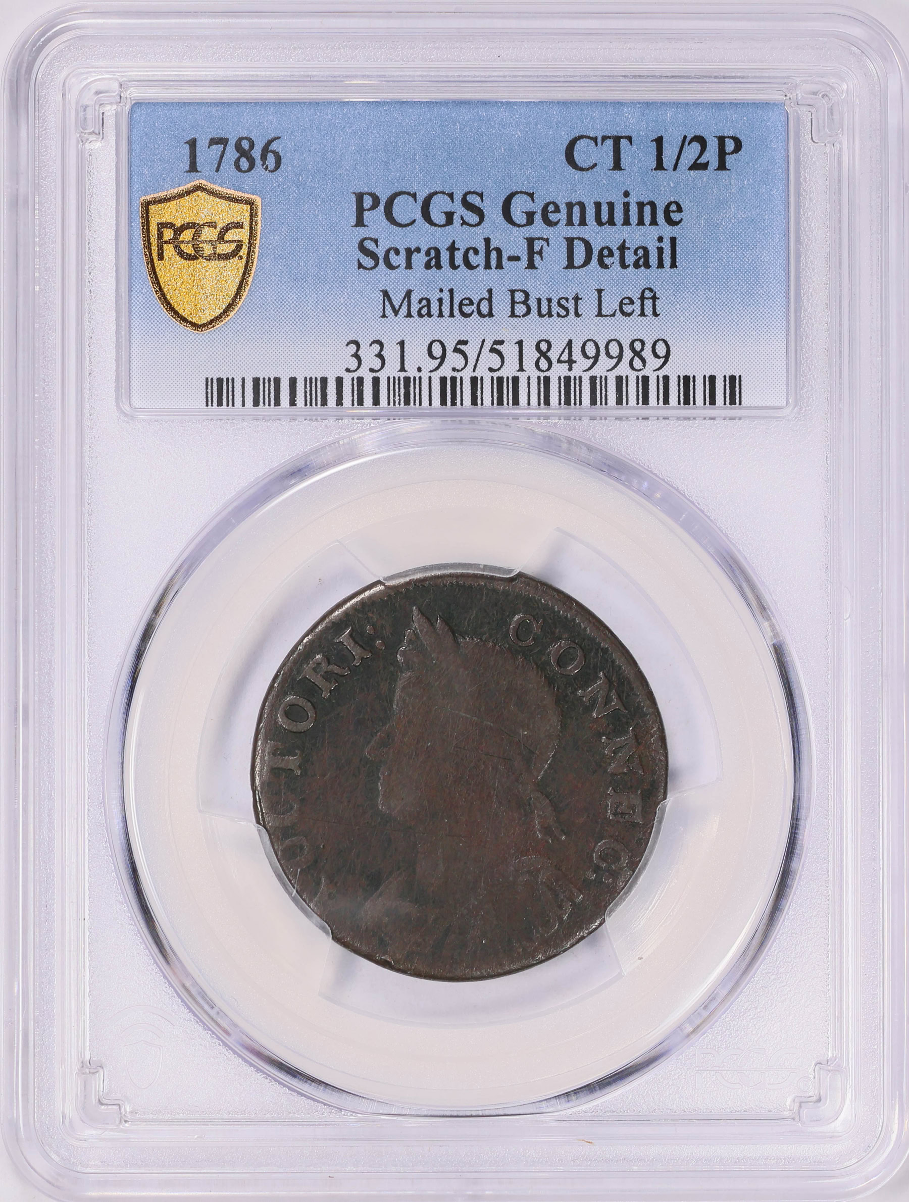 1786 Connecticut Copper Mailed Bust Left PCGS Genuine Fine Details ...