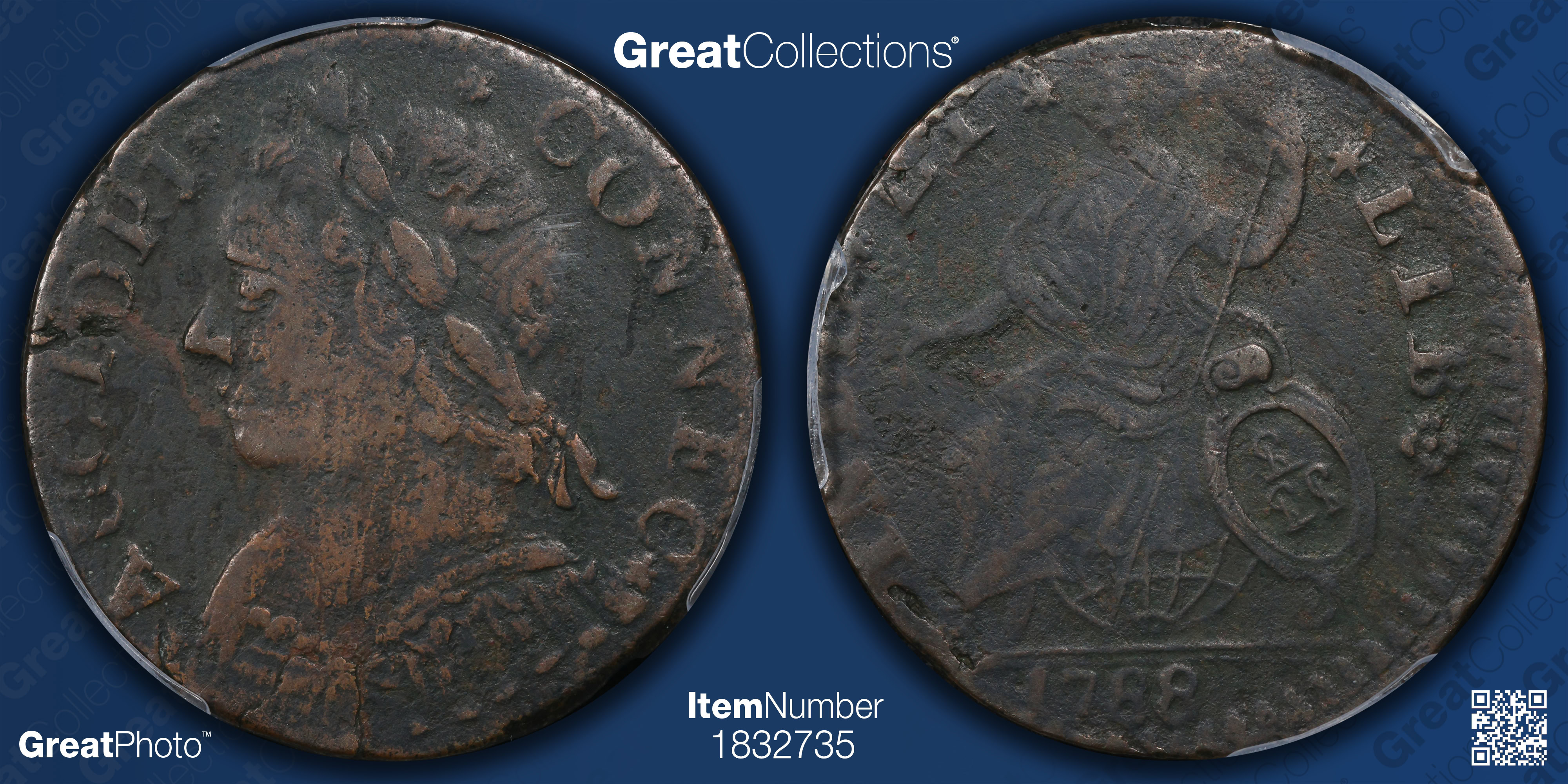 1788 Connecticut Copper Mailed Bust Left PCGS VF-30 (Item 1832735 ...