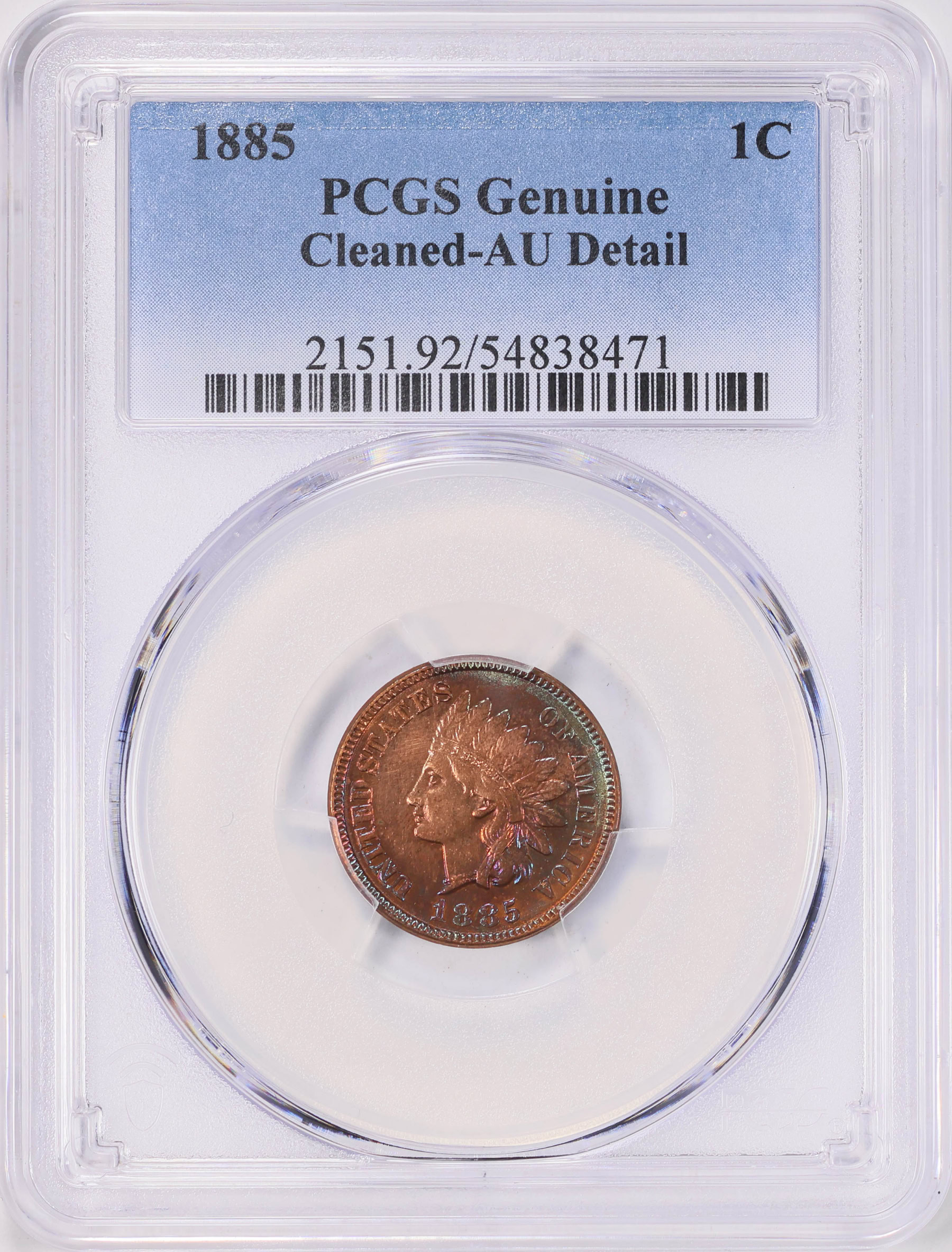 1885 Indian Cent PCGS Genuine AU Details (Item 1832859) | GreatCollections Coin Auctions