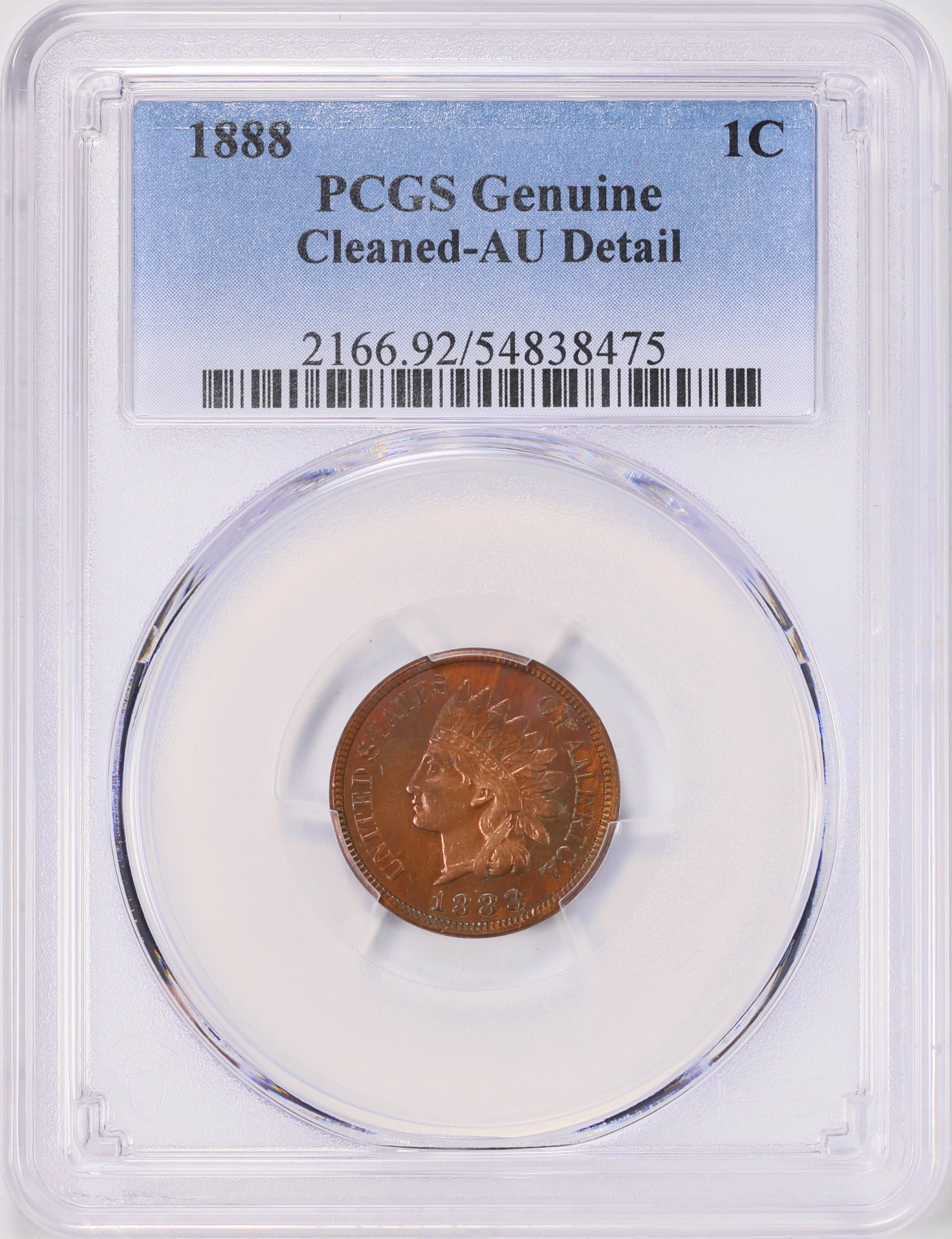 1888 Indian Cent PCGS Genuine AU Details (Item 1832863) | GreatCollections Coin Auctions