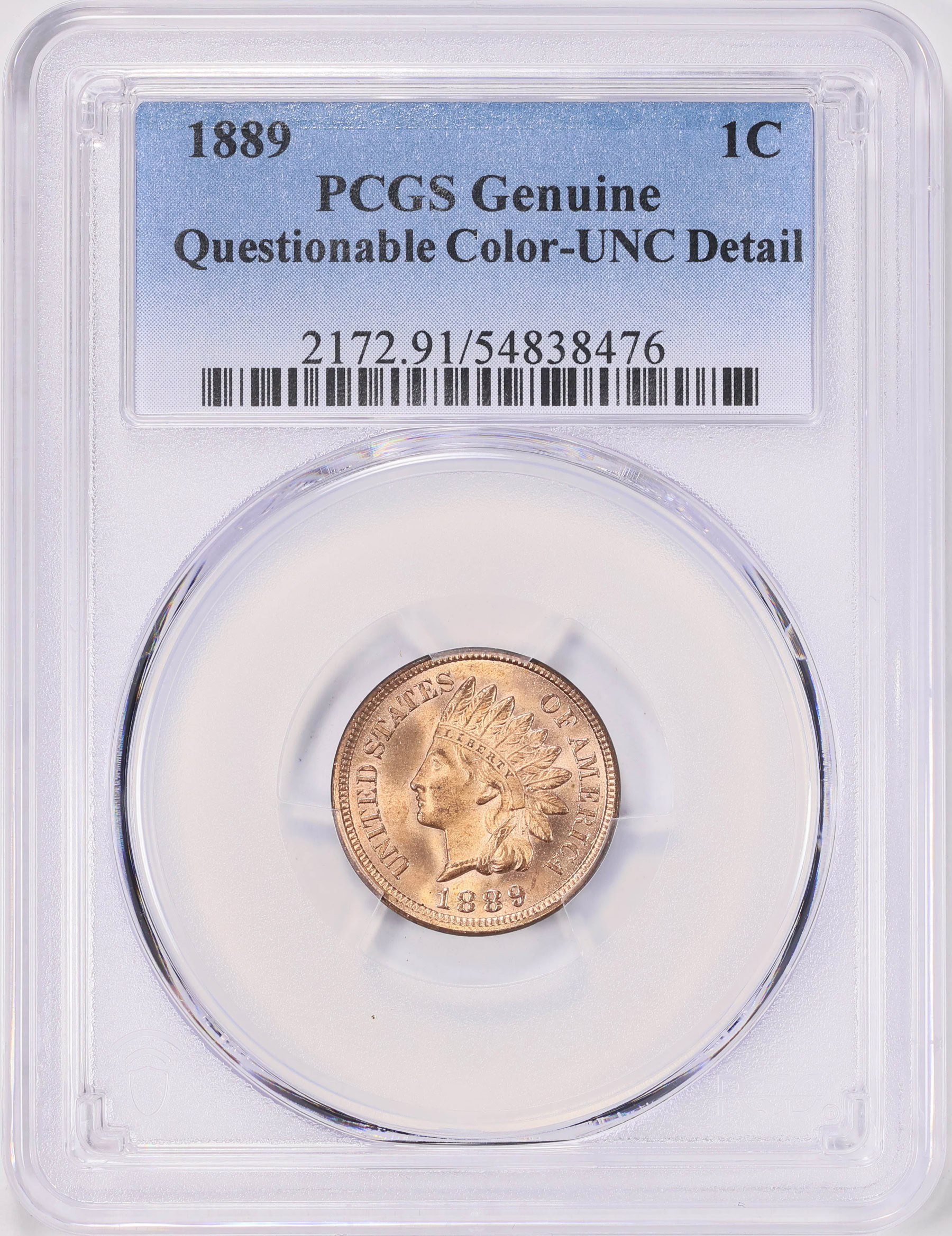 1889 Indian Cent PCGS Genuine Unc Details (Art. Toned) (Item 1832864 ...