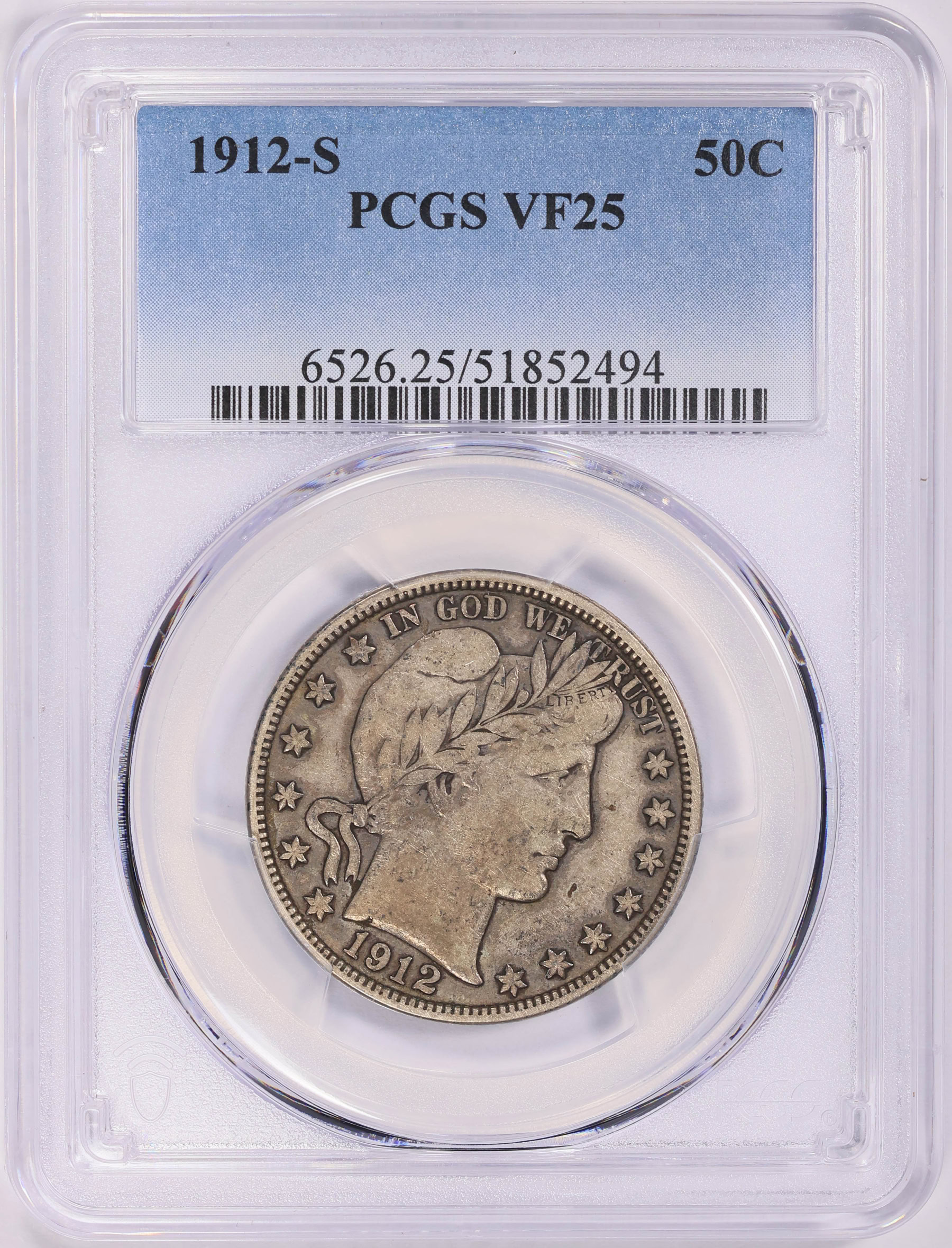 1912-S Barber Half Dollar PCGS VF-25 (Item 1832915) | GreatCollections Coin Auctions
