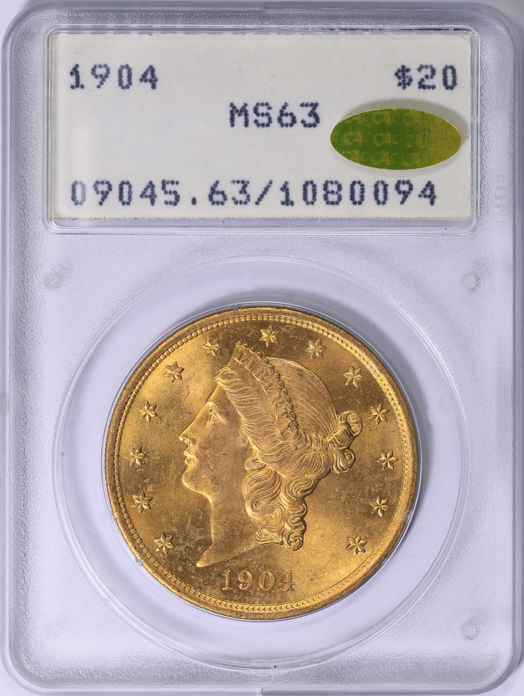 1904 Liberty Gold Double Eagle PCGS MS-63 (CAC Gold) OGH (1st Gen - White Rattler) (Item 1832933 ...