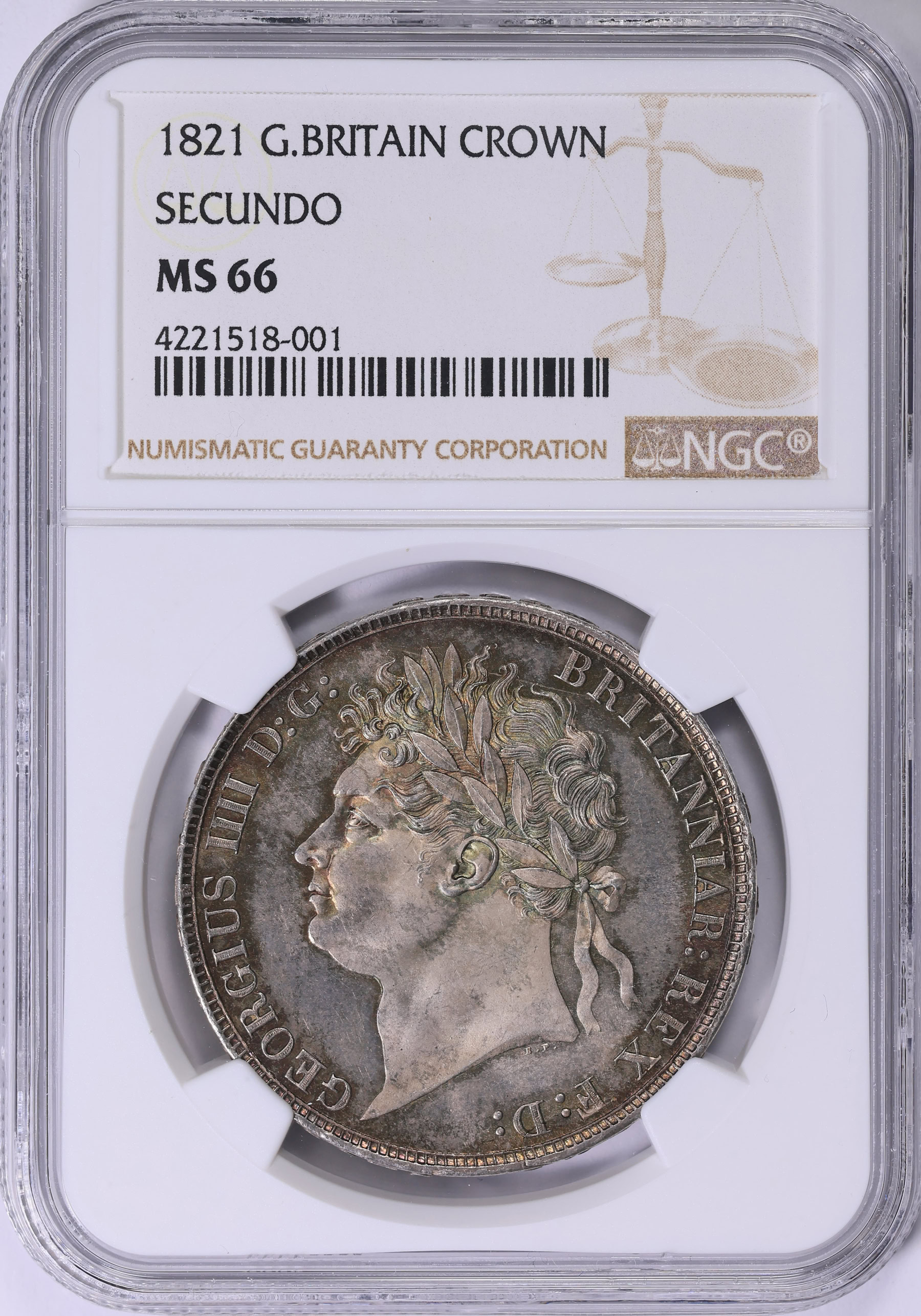 Great Britain 1821 Silver Crown SECUNDO Edge KM-680.1 NGC MS-66 (Toned ...