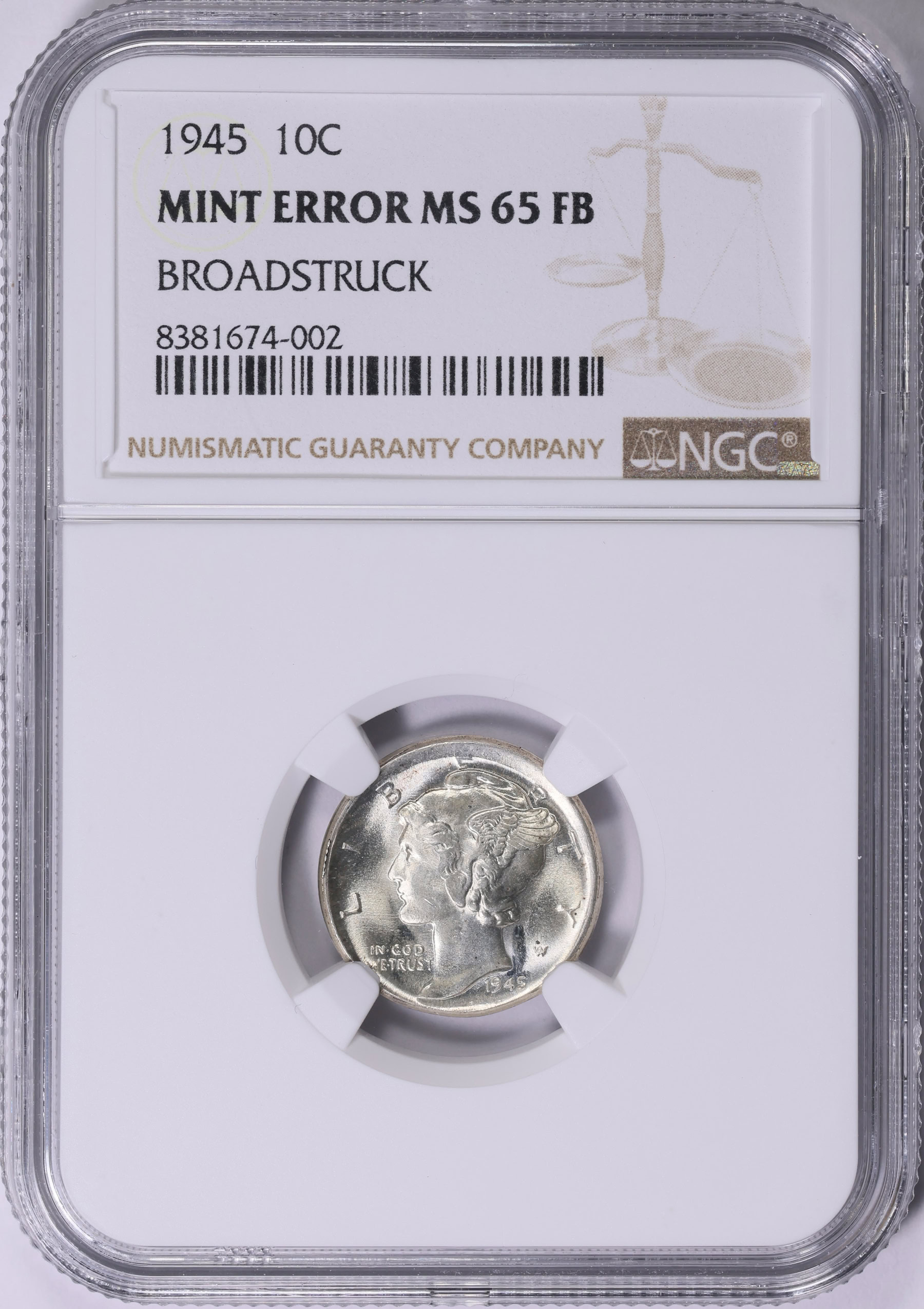 Mint Error 1945 Mercury Dime Broadstruck NGC MS-65 FB (Item 1833054 ...