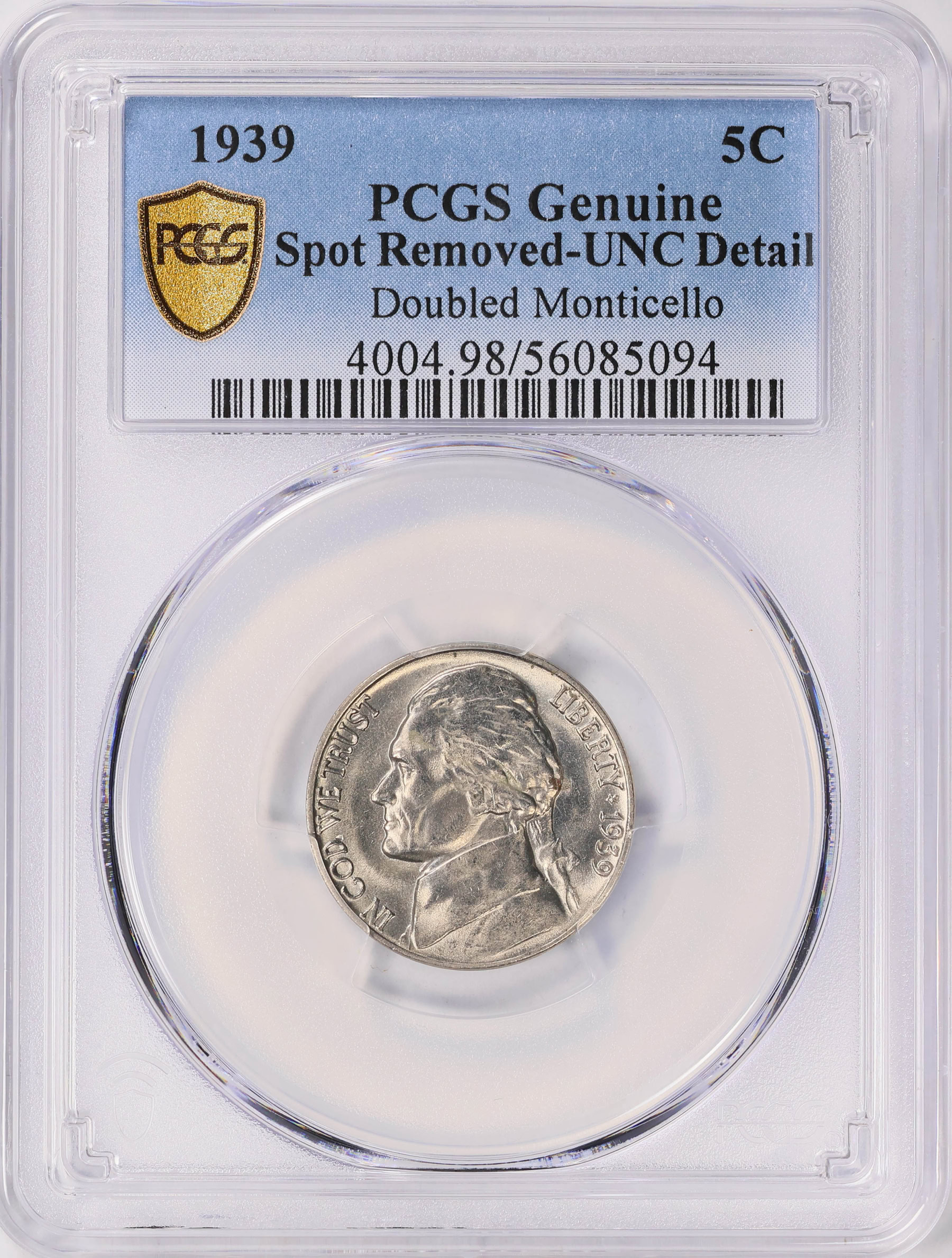 1939 Jefferson Nickel Doubled Monticello PCGS Genuine Unc Details (Item ...