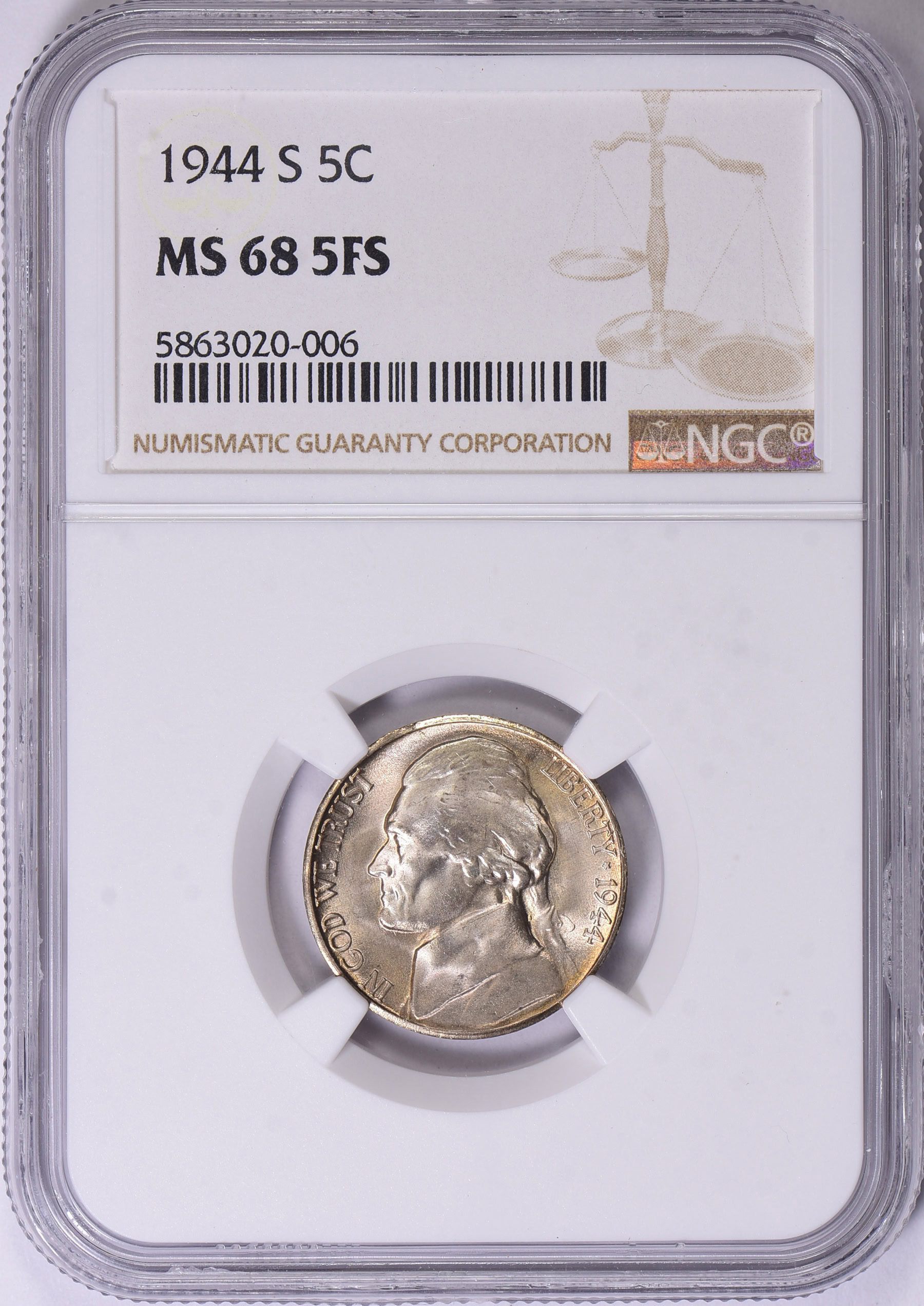 1944-S Jefferson Nickel NGC MS-68 5FS (Item 1833075) | GreatCollections Coin Auctions