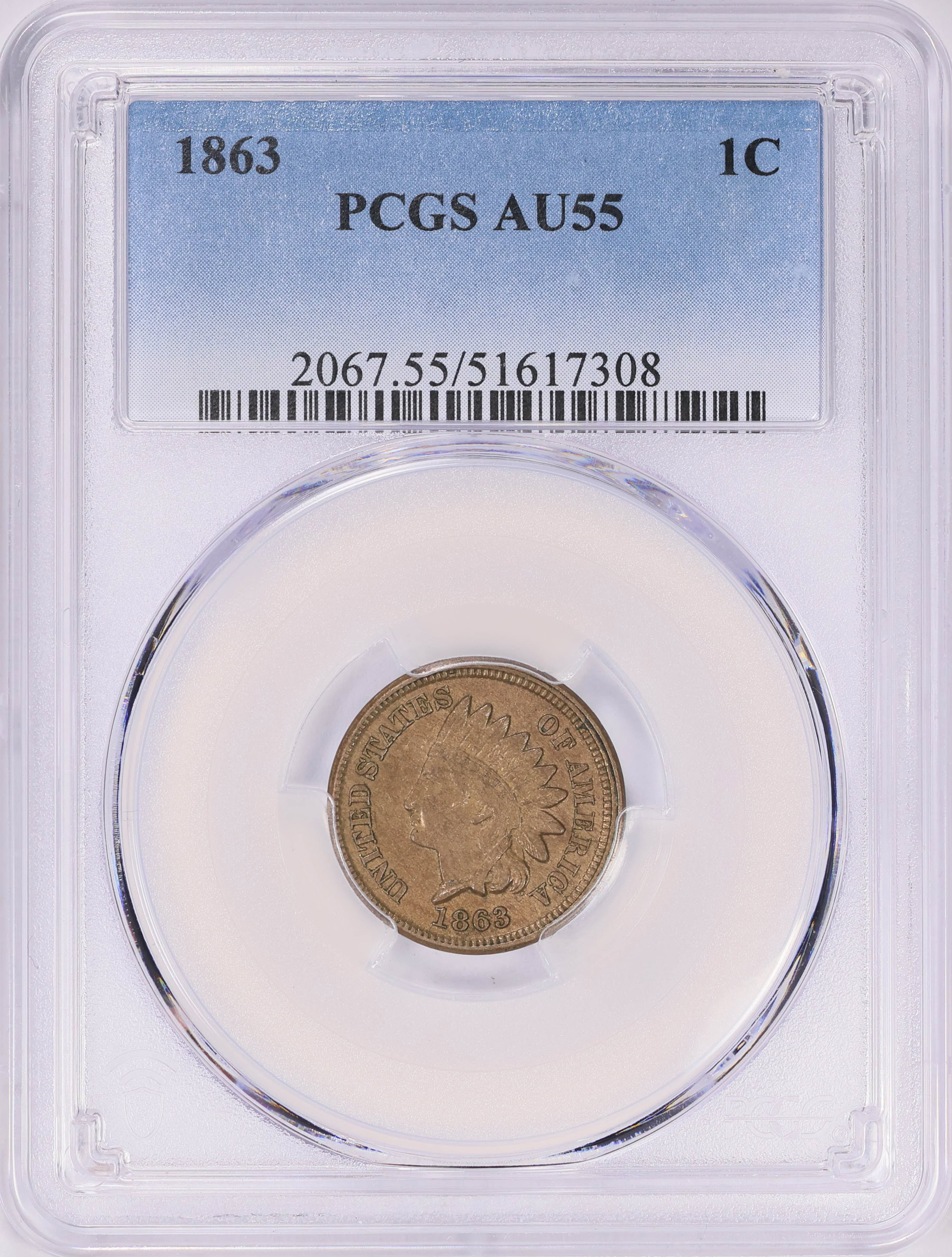 1863 Indian Cent PCGS AU-55 (Item 1833077) | GreatCollections Coin Auctions
