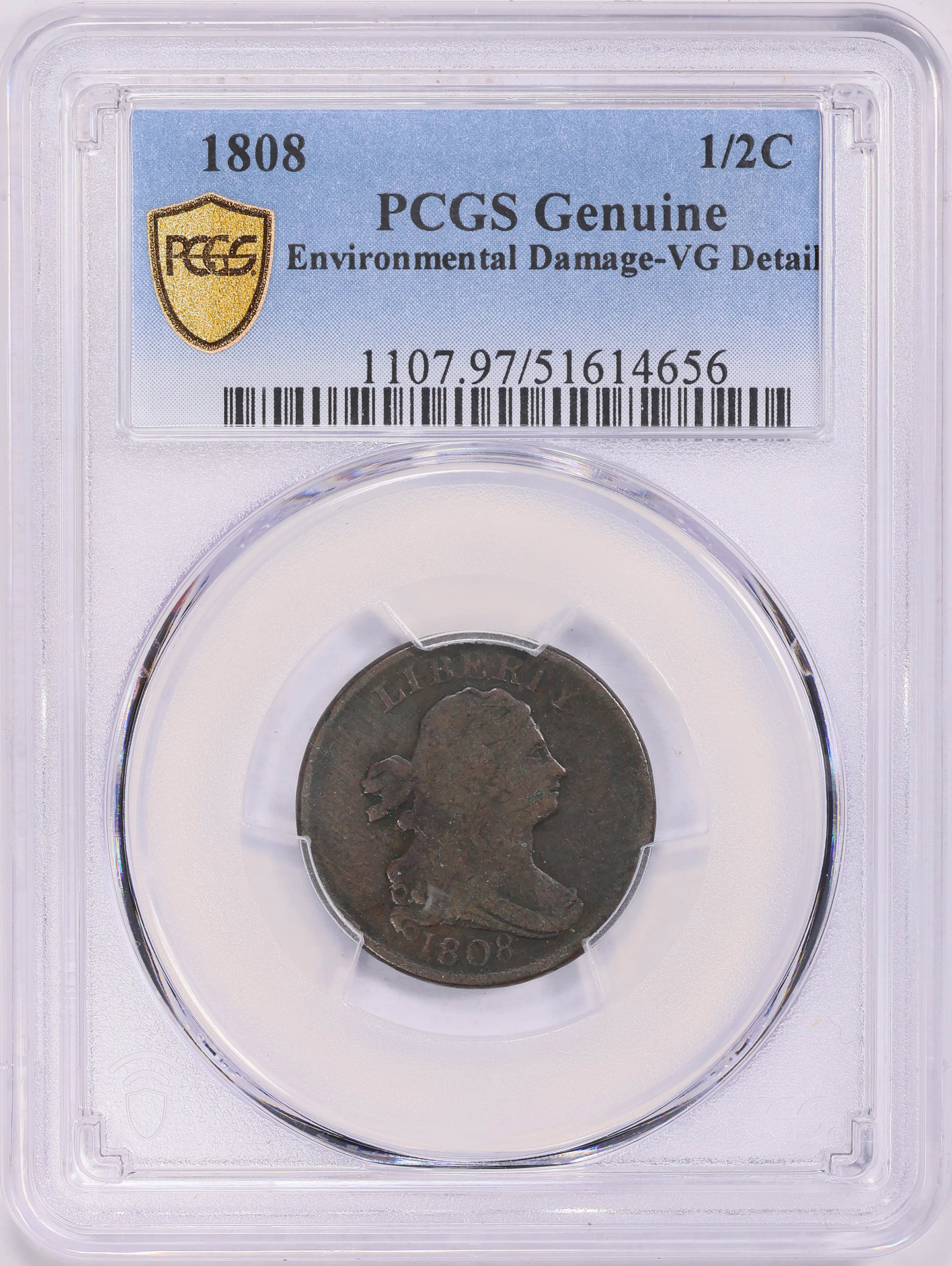 1808 Draped Bust Half Cent PCGS Genuine VG Details (Item 1833100 ...
