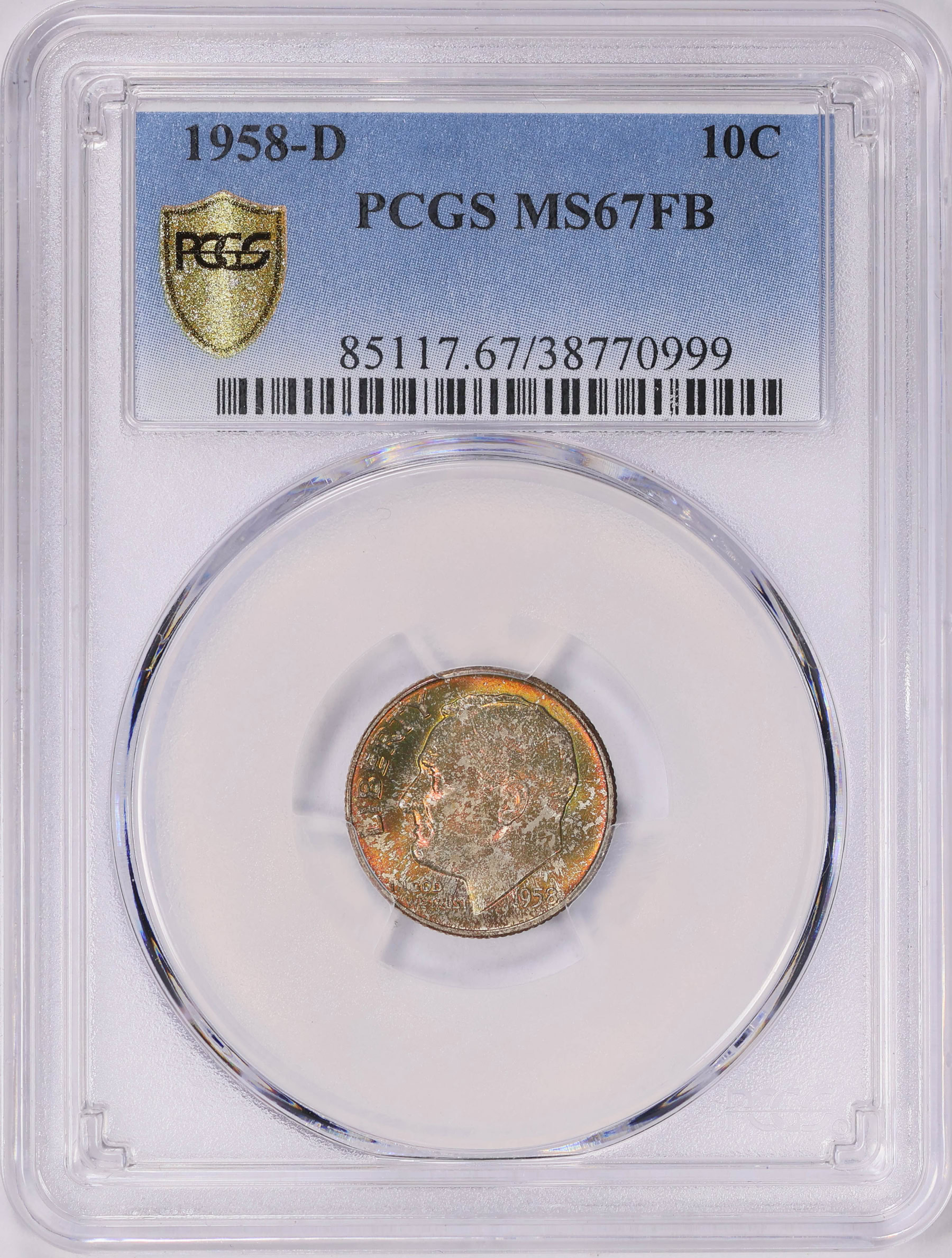 1958-D Roosevelt Dime PCGS MS-67 FB (Toned) (Item 1833266) | GreatCollections Coin Auctions
