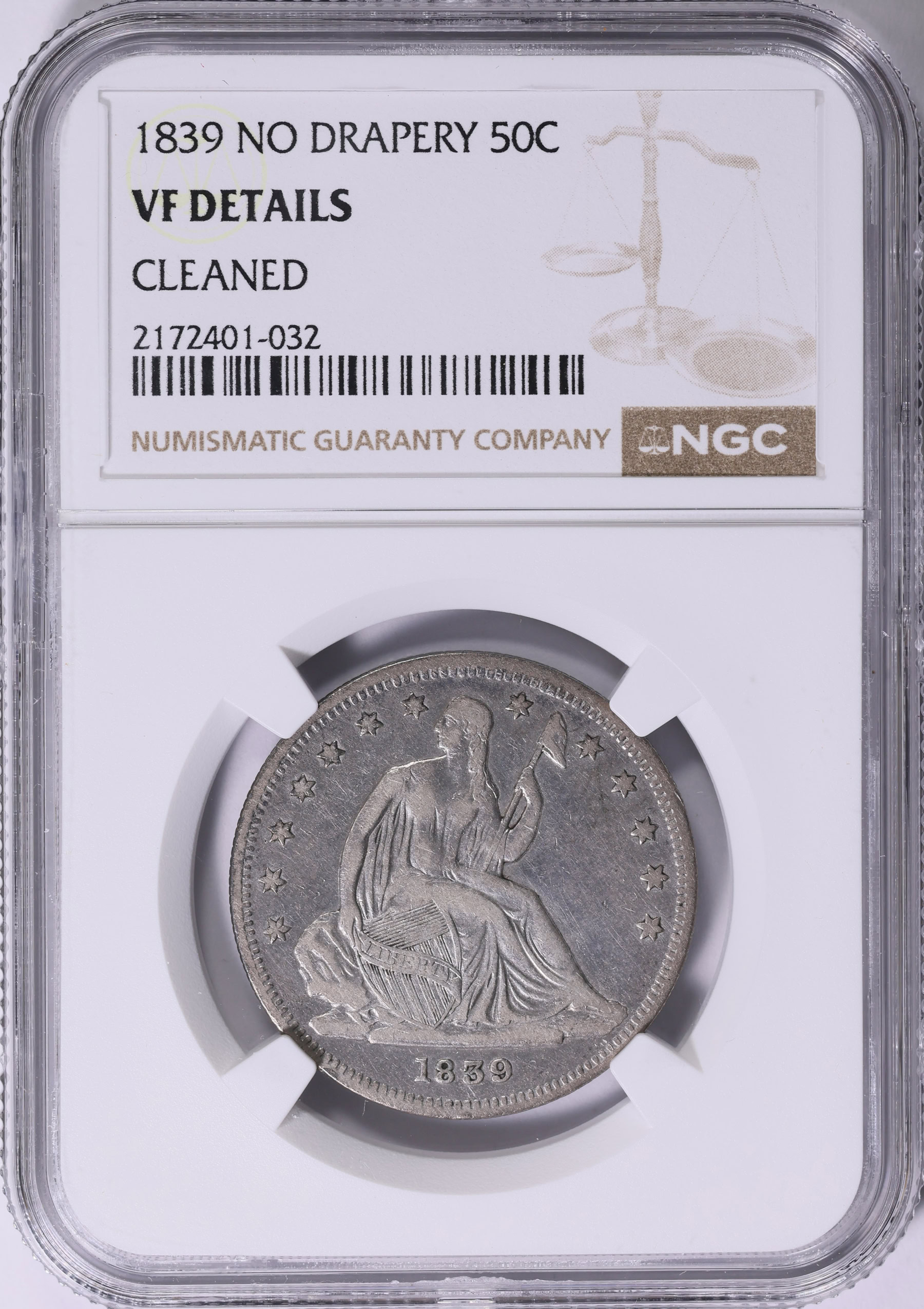1839 Seated Liberty Half Dollar No Drapery NGC VF Details (Item 1833273) | GreatCollections Coin ...