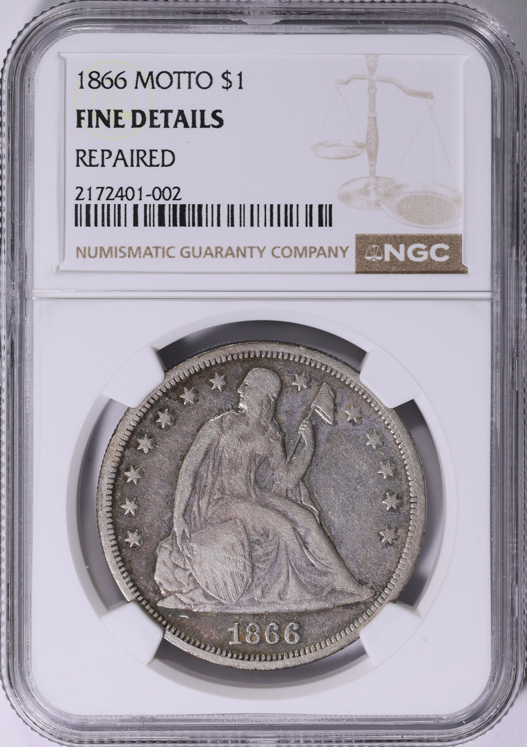 1866 Seated Liberty Silver Dollar Motto NGC Fine Details (Item 1833275 ...