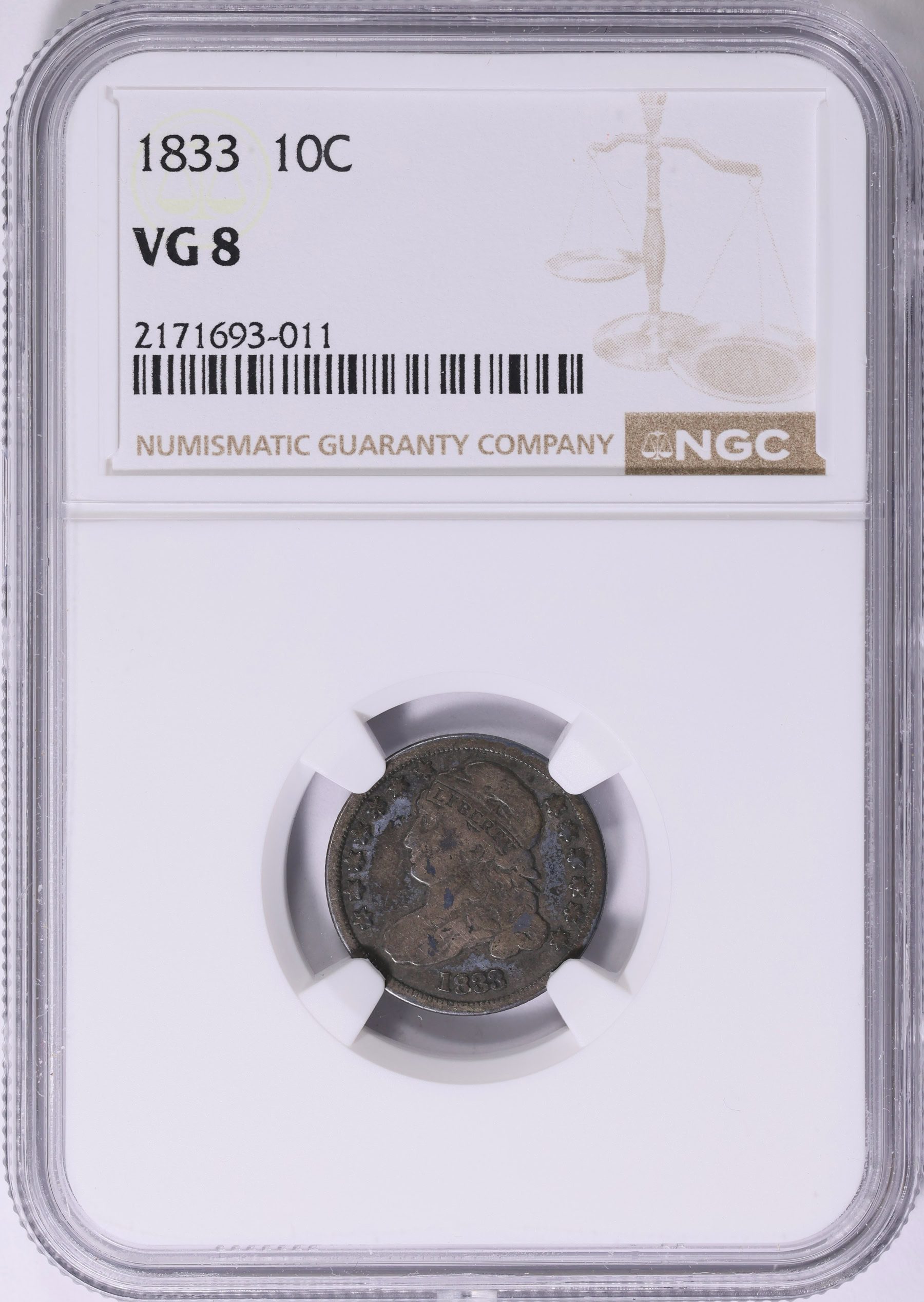 1833 Capped Bust Dime NGC VG-08 (Item 1833295) | GreatCollections Coin ...