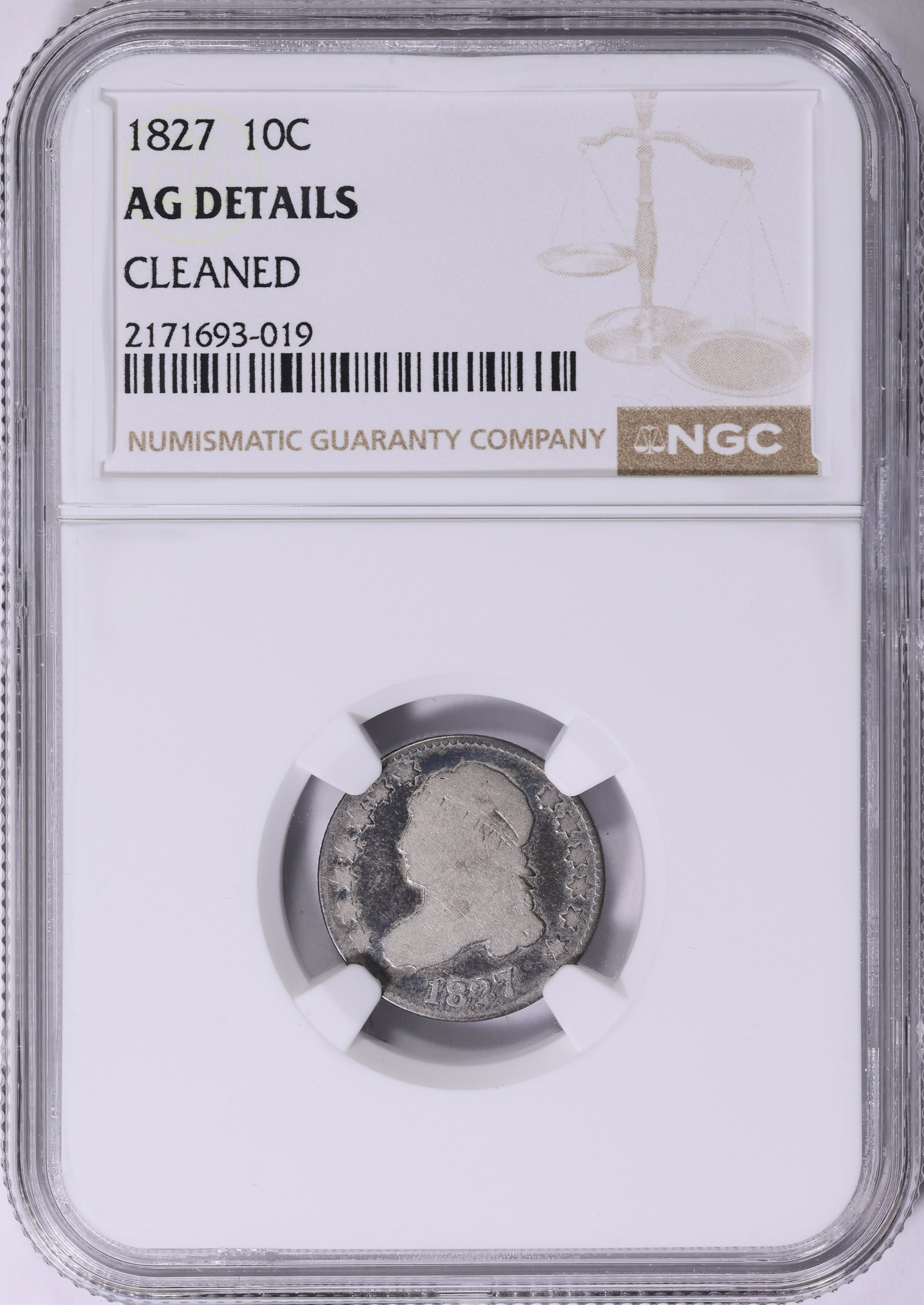 1827 Capped Bust Dime NGC AG Details (Item 1833306) | GreatCollections Coin Auctions