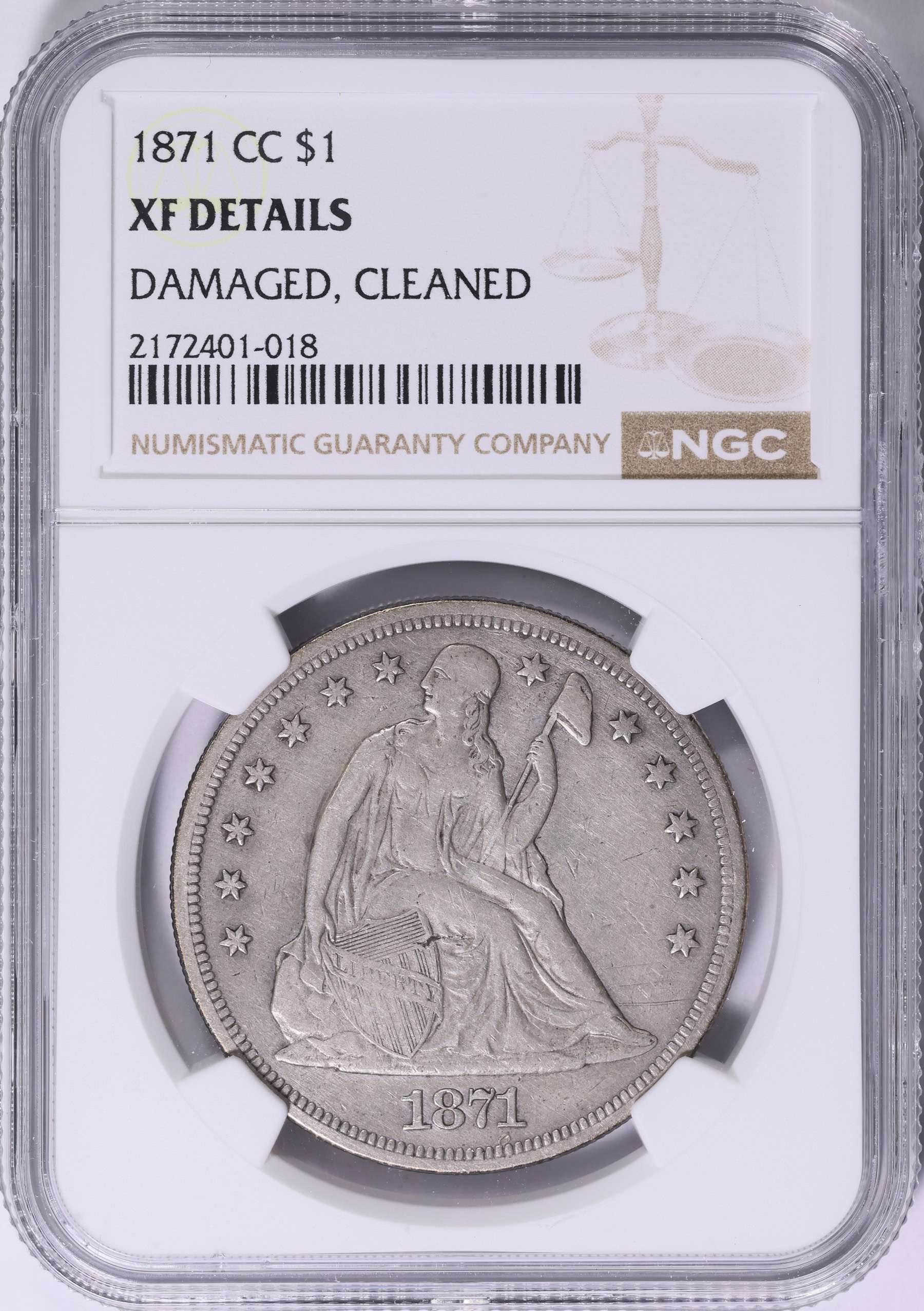 1871-CC Seated Liberty Silver Dollar NGC XF Details (Item 1833316) | GreatCollections Coin Auctions