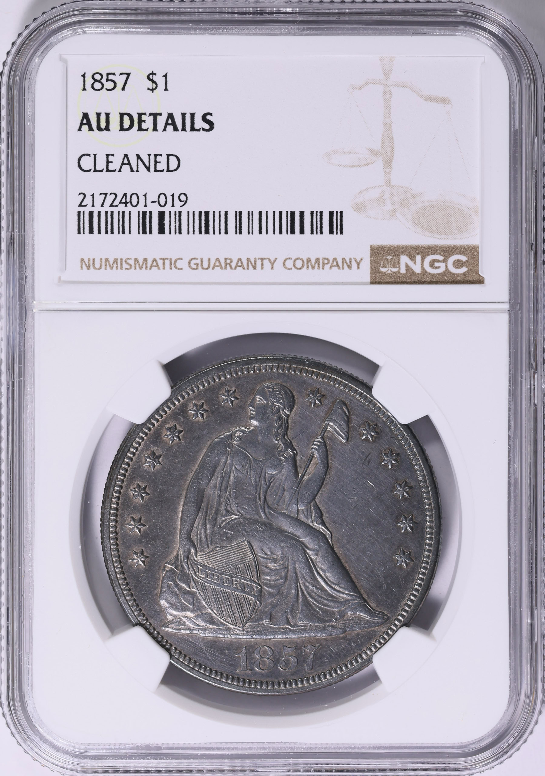 1857 Seated Liberty Silver Dollar NGC AU Details (Item 1833317 ...