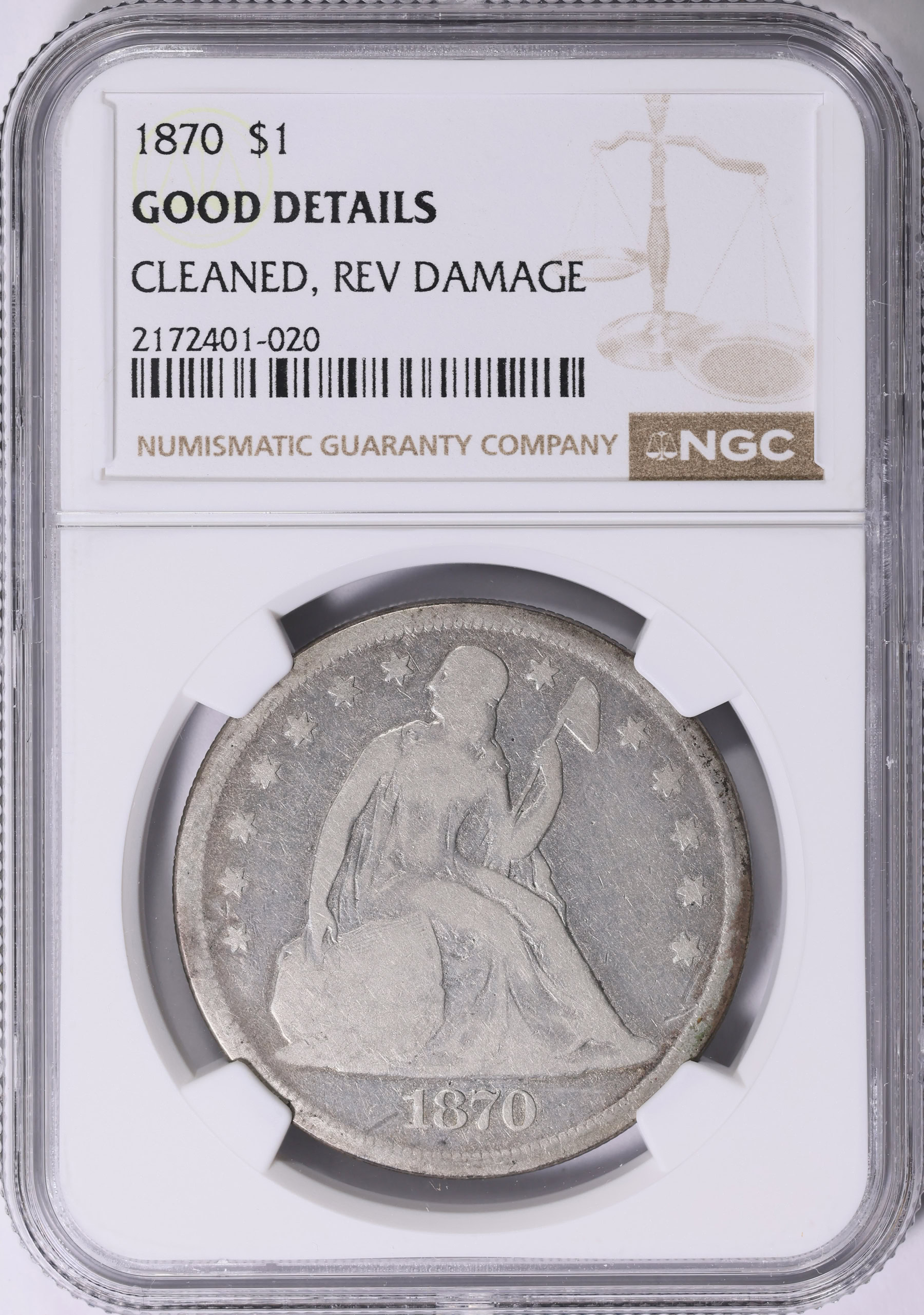 1870 Seated Liberty Silver Dollar NGC Good Details (Item 1833320) | GreatCollections Coin Auctions
