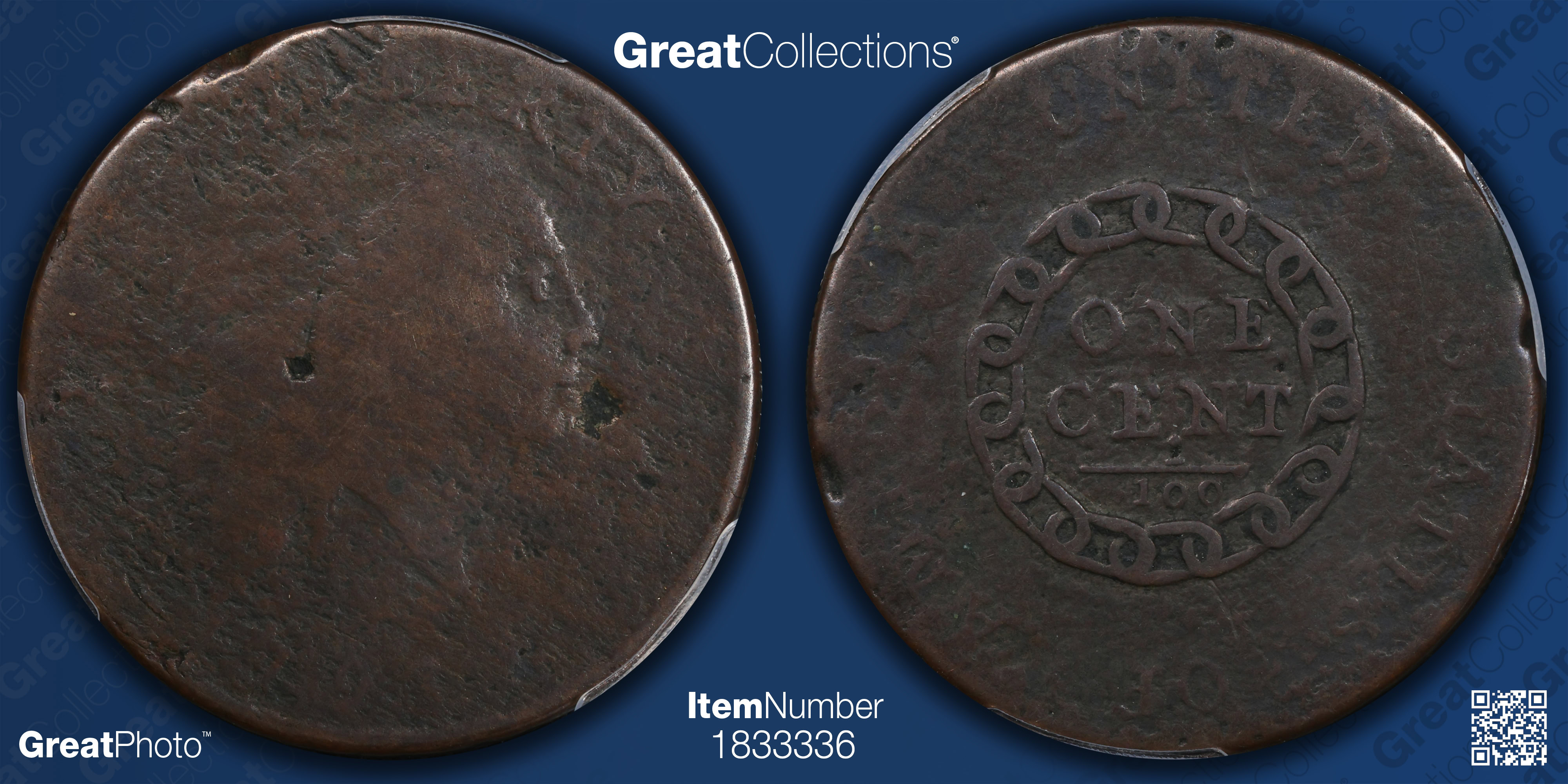 1793 Chain Cent AMERICA PCGS Genuine AG Details (Item 1833336 ...