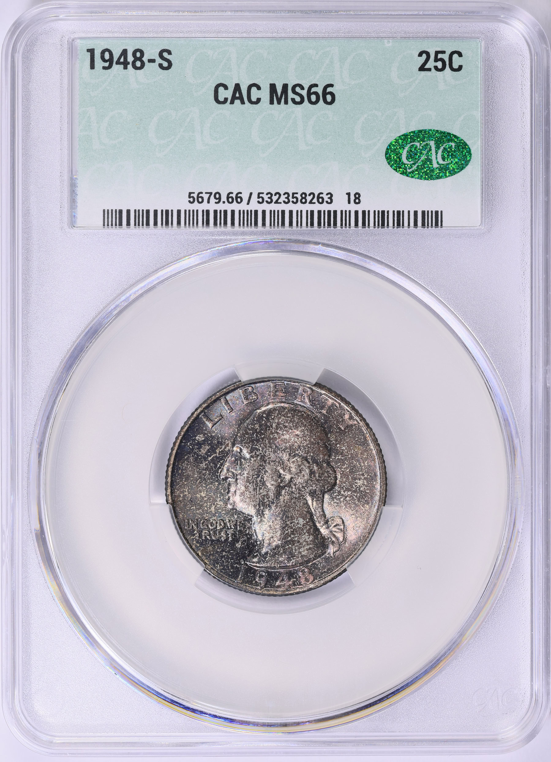 1948-S Washington Quarter CACG MS-66 (Toned) (Item 1833469) | GreatCollections Coin Auctions