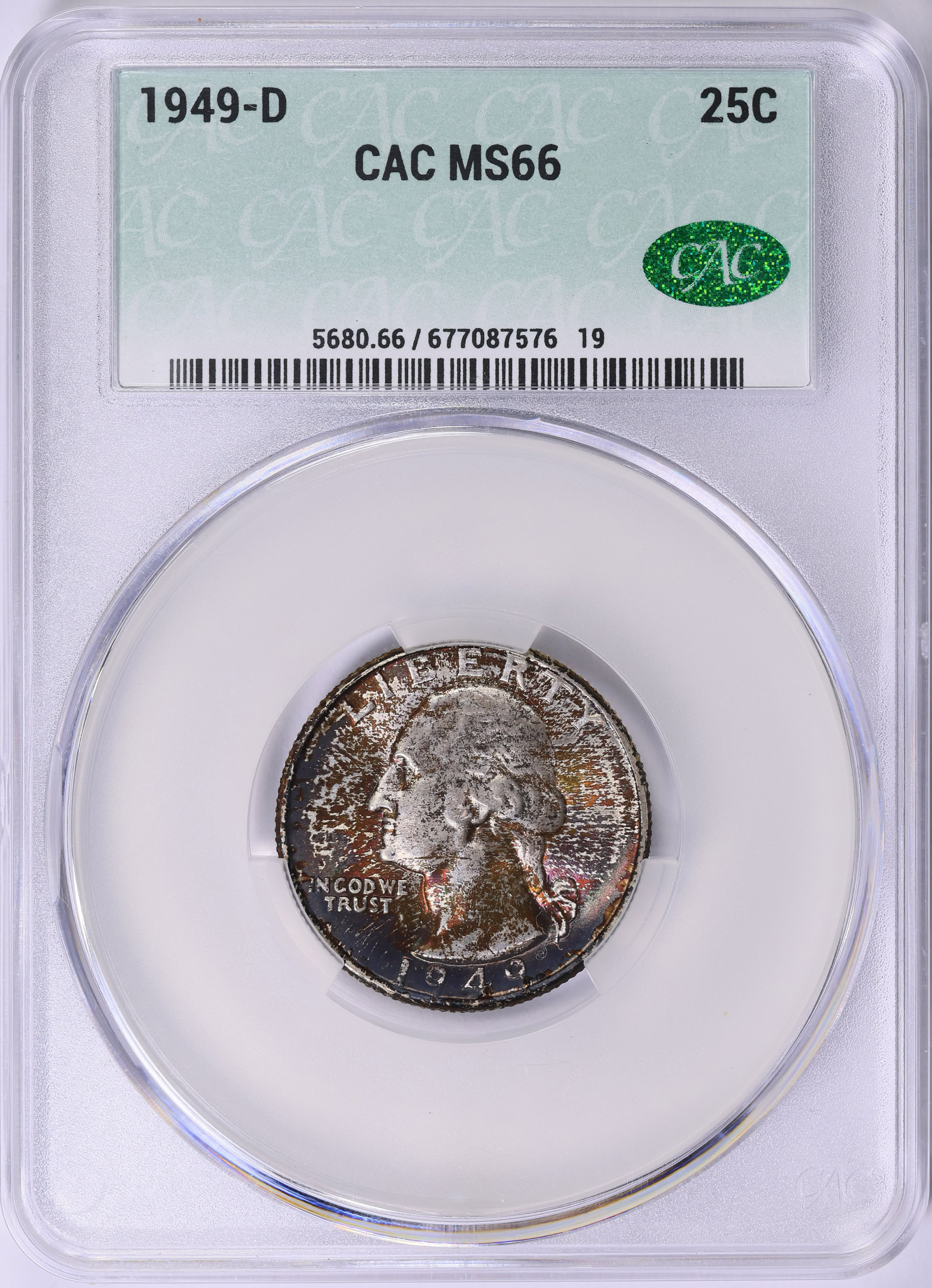 1949-D Washington Quarter CACG MS-66 (Toned) (Item 1833470) | GreatCollections Coin Auctions