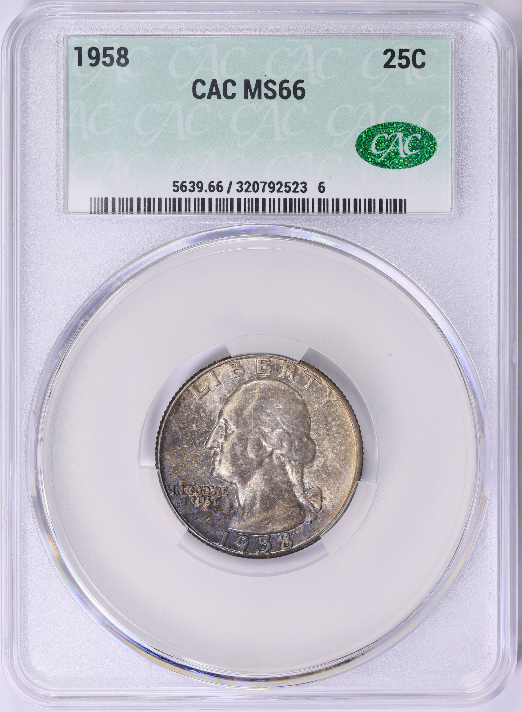 1958 Washington Quarter CACG MS-66 (Toned) (Item 1833472) | GreatCollections Coin Auctions