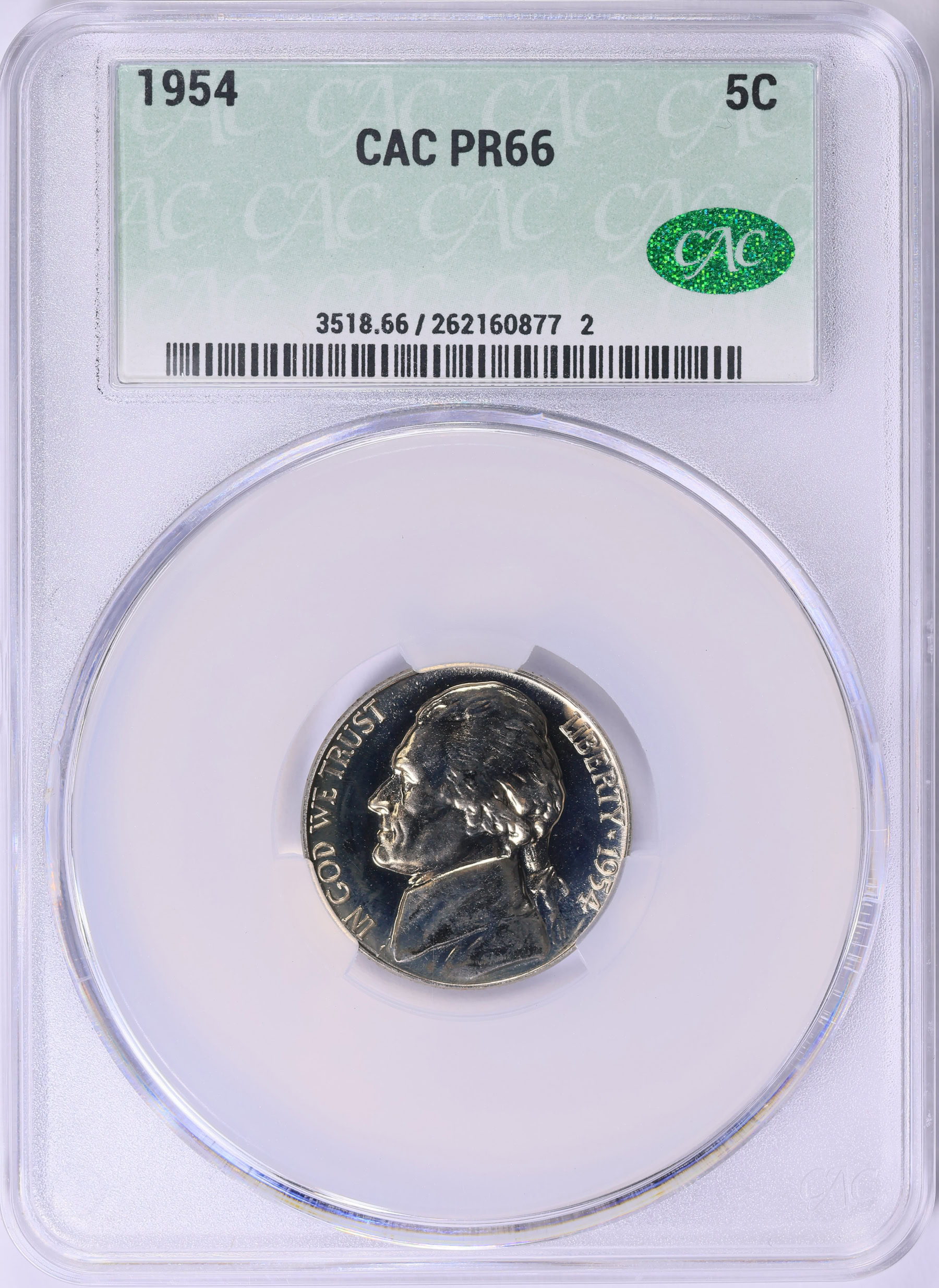 1954 Jefferson Nickel CACG Proof-66 (Item 1833484) | GreatCollections Coin Auctions