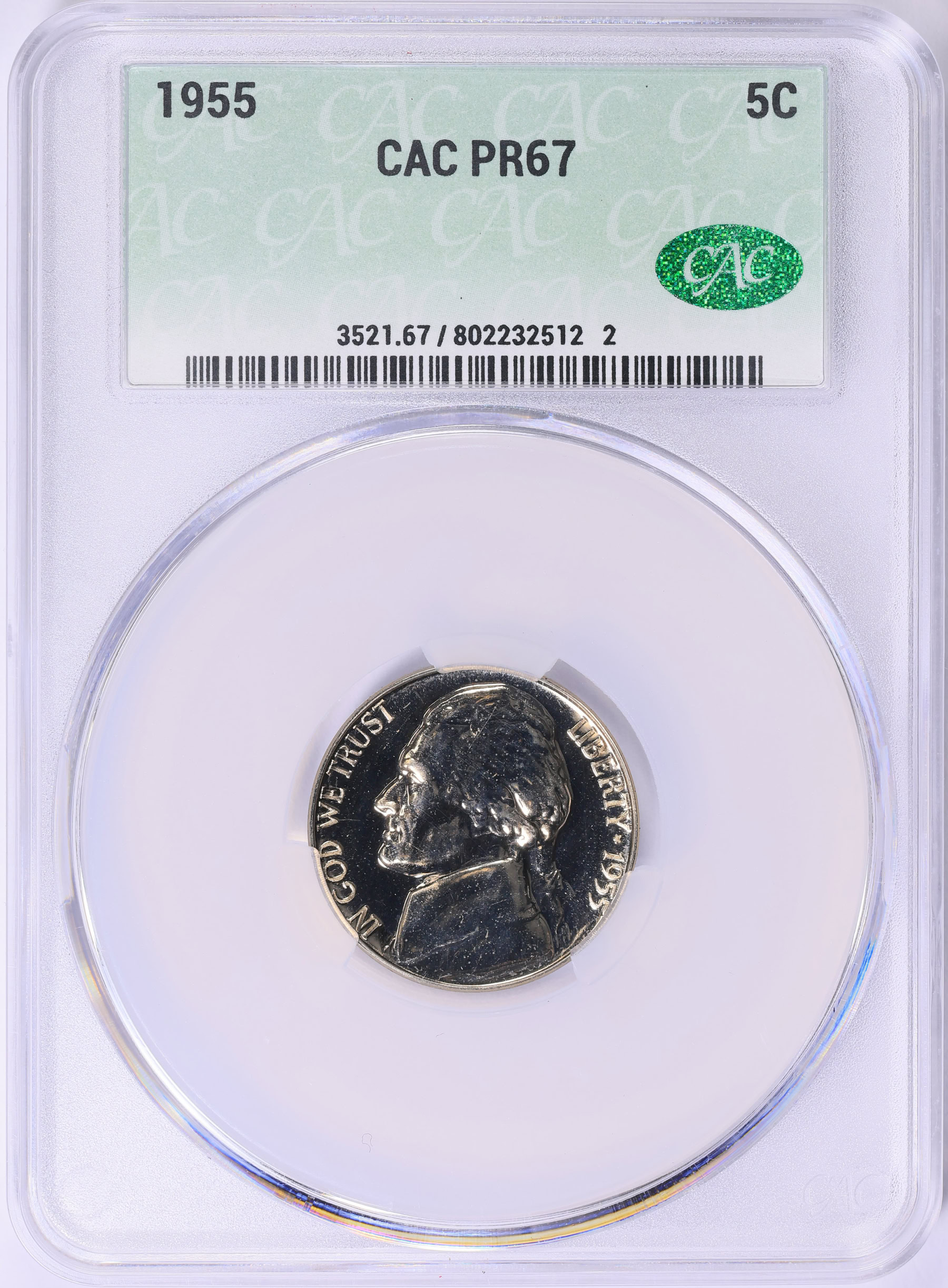 1955 Jefferson Nickel CACG Proof-67 (Item 1833485) | GreatCollections Coin Auctions