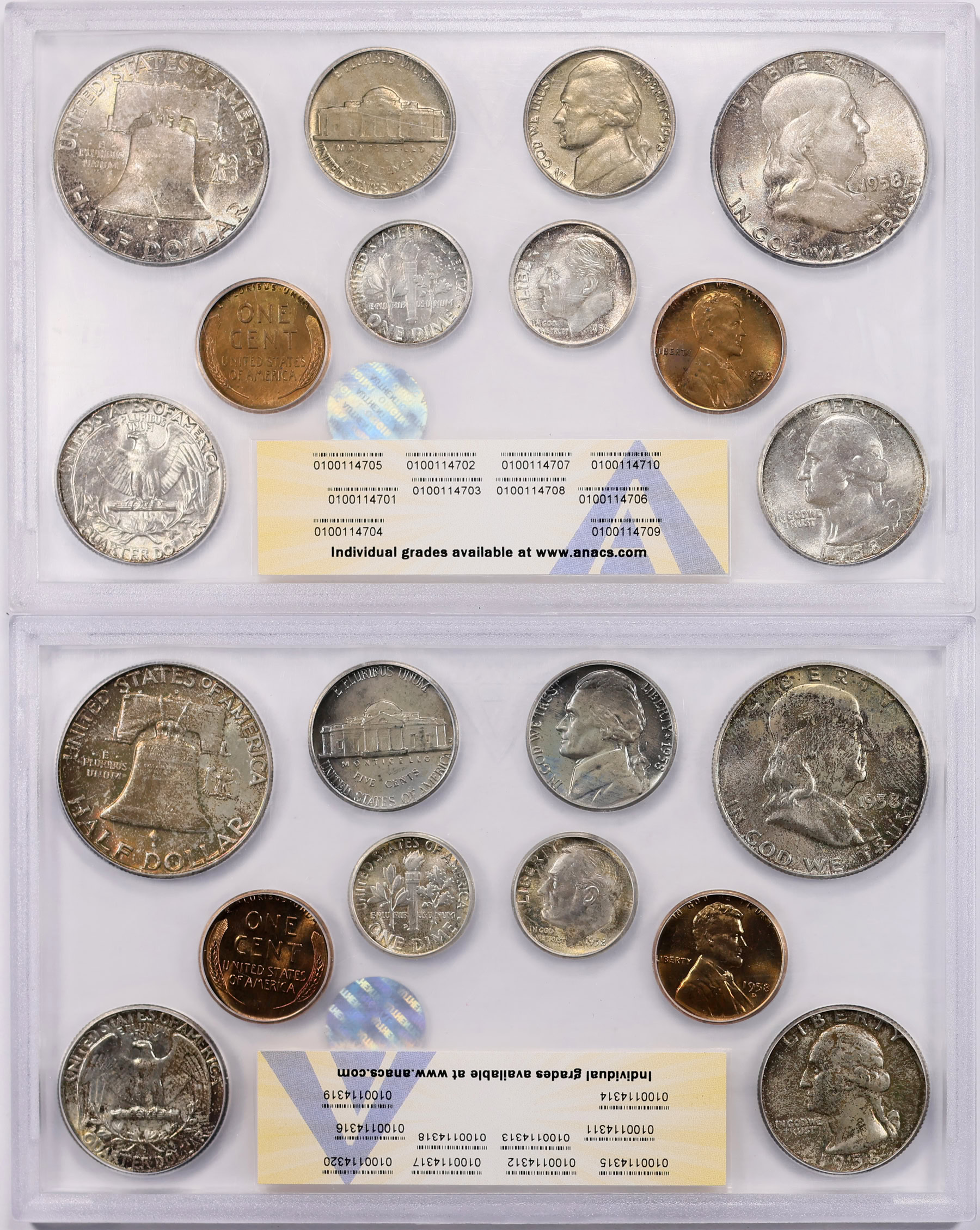 1958 U.S. Mint Double Mint Set ANACS Composite Grades MS-65.78/65.95 ...