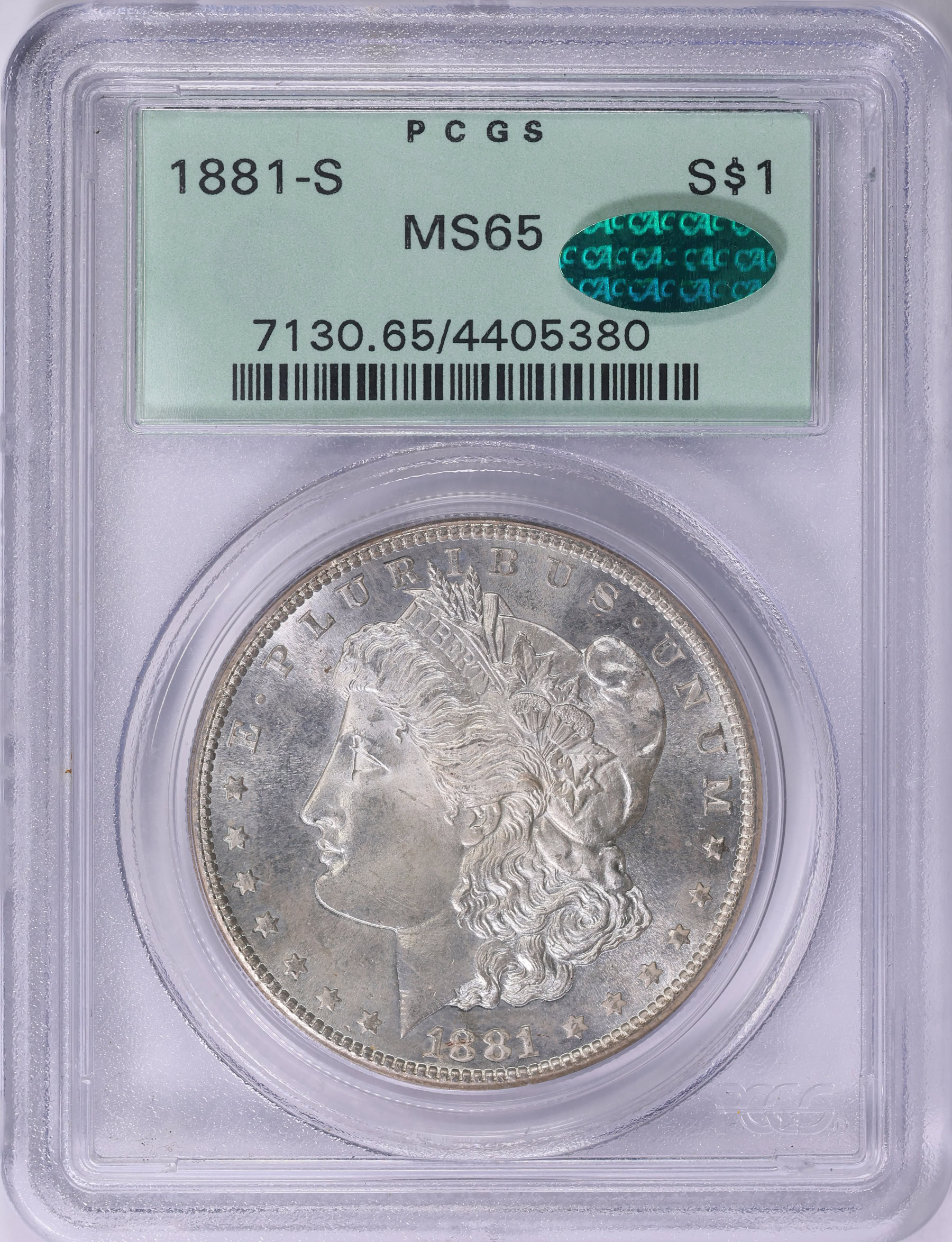 1881-S Morgan Silver Dollar PCGS MS-65 (CAC Green) OGH (Item 1833542) | GreatCollections Coin ...