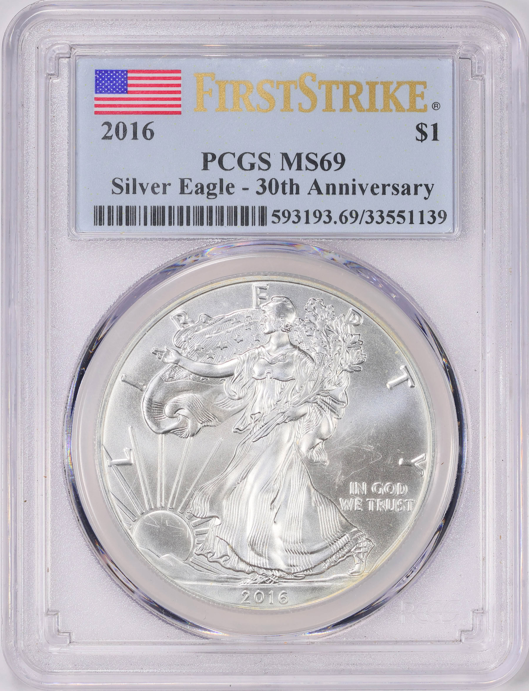 2016 $1 Silver Eagle First Strike 30th Anniversary PCGS MS-69 (Item 1833558) | GreatCollections ...