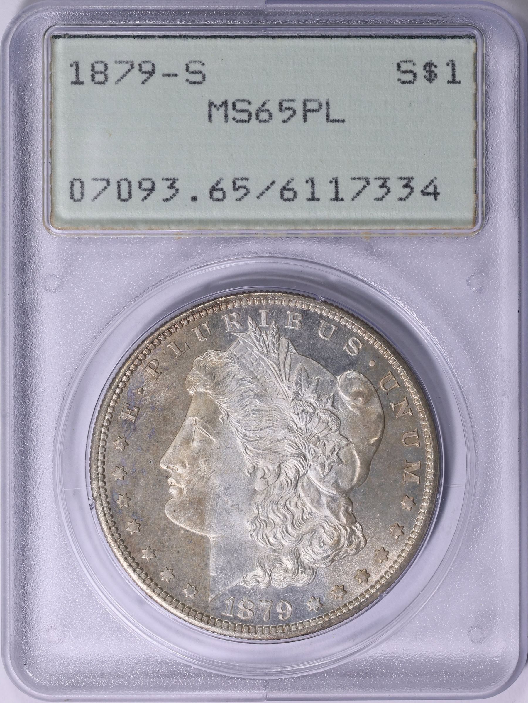 1879-S Morgan Silver Dollar PCGS MS-65 PL OGH (1st Gen) (Item 1833560) | GreatCollections Coin ...