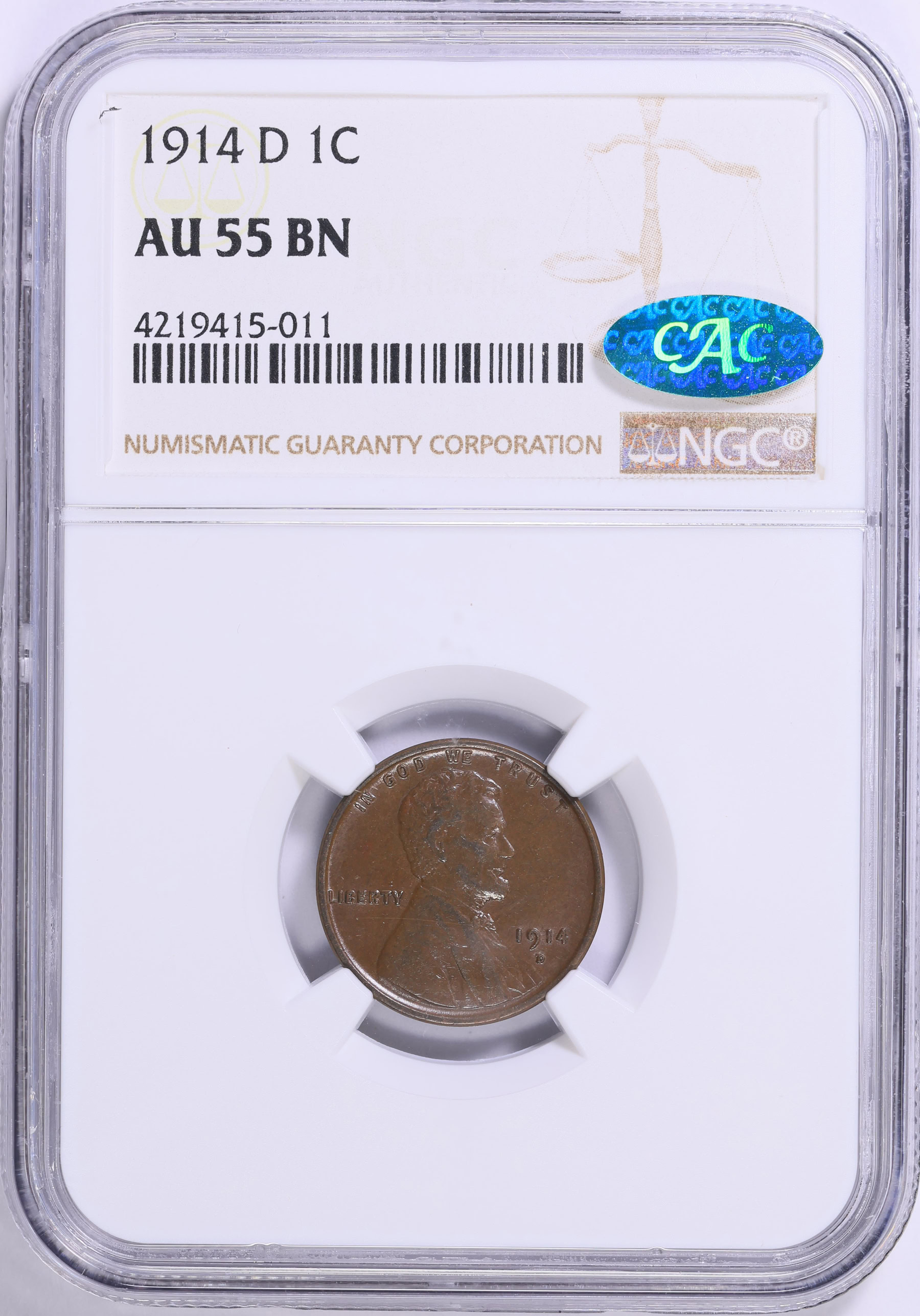 1914-D Lincoln Cent NGC AU-55 BN (CAC Green) (Item 1833598 ...
