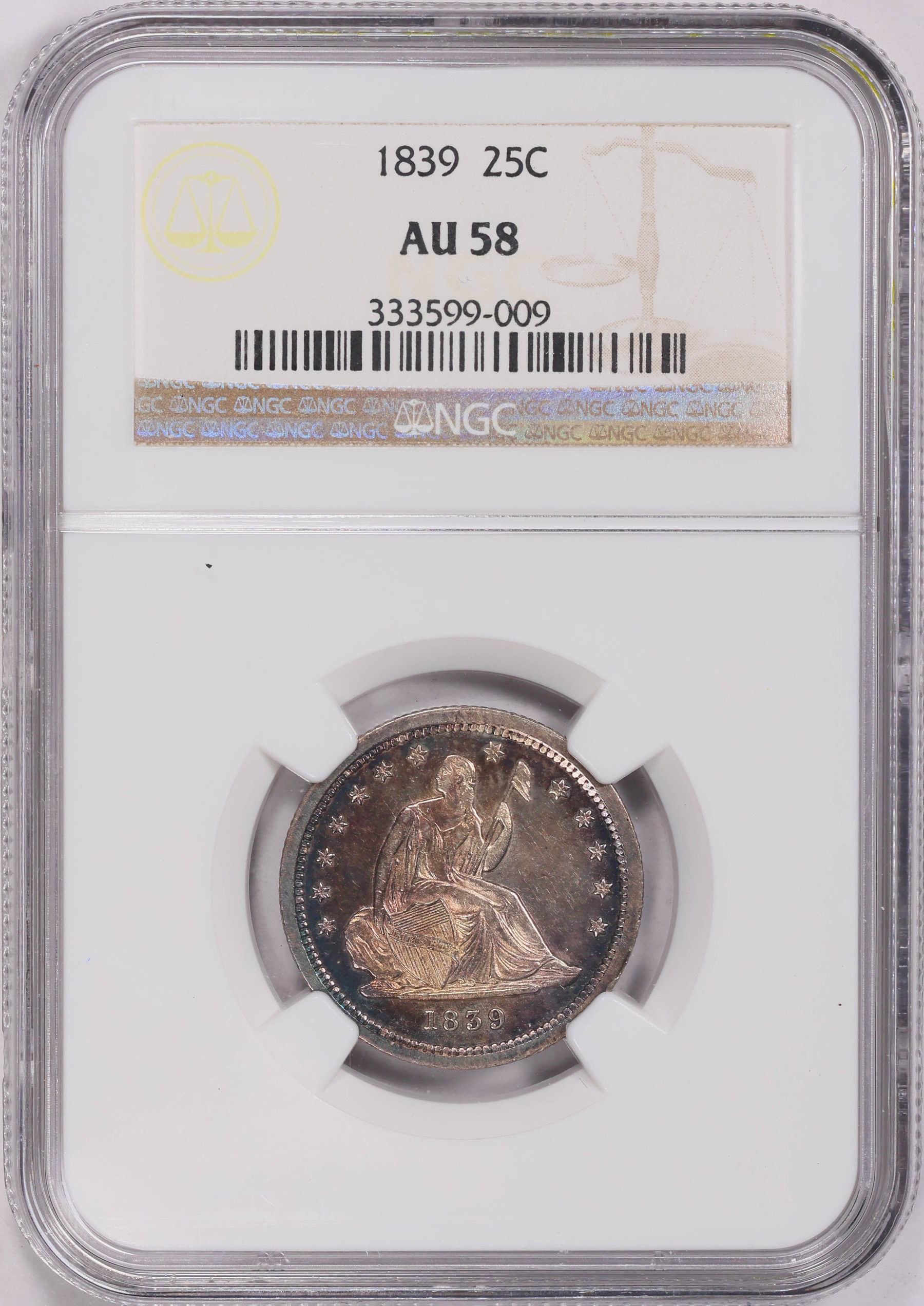 1839 Seated Liberty Quarter No Drapery NGC AU-58 (Toned) (Item 1833871) | GreatCollections Coin ...