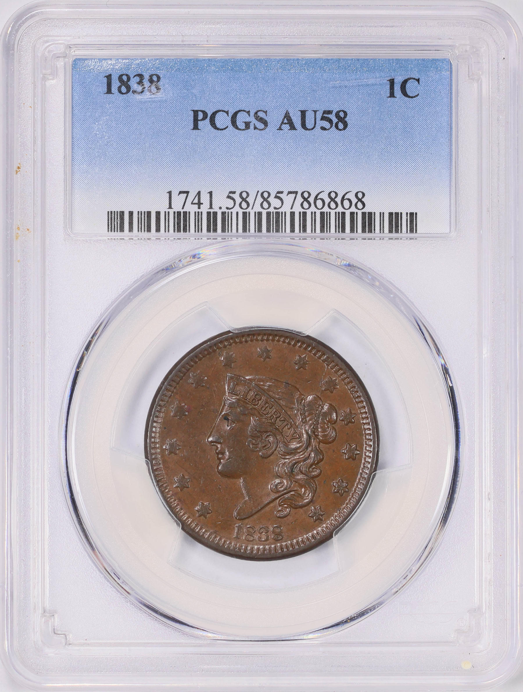 1838 Matron Cent PCGS AU-58 BN (Item 1833873) | GreatCollections Coin Auctions