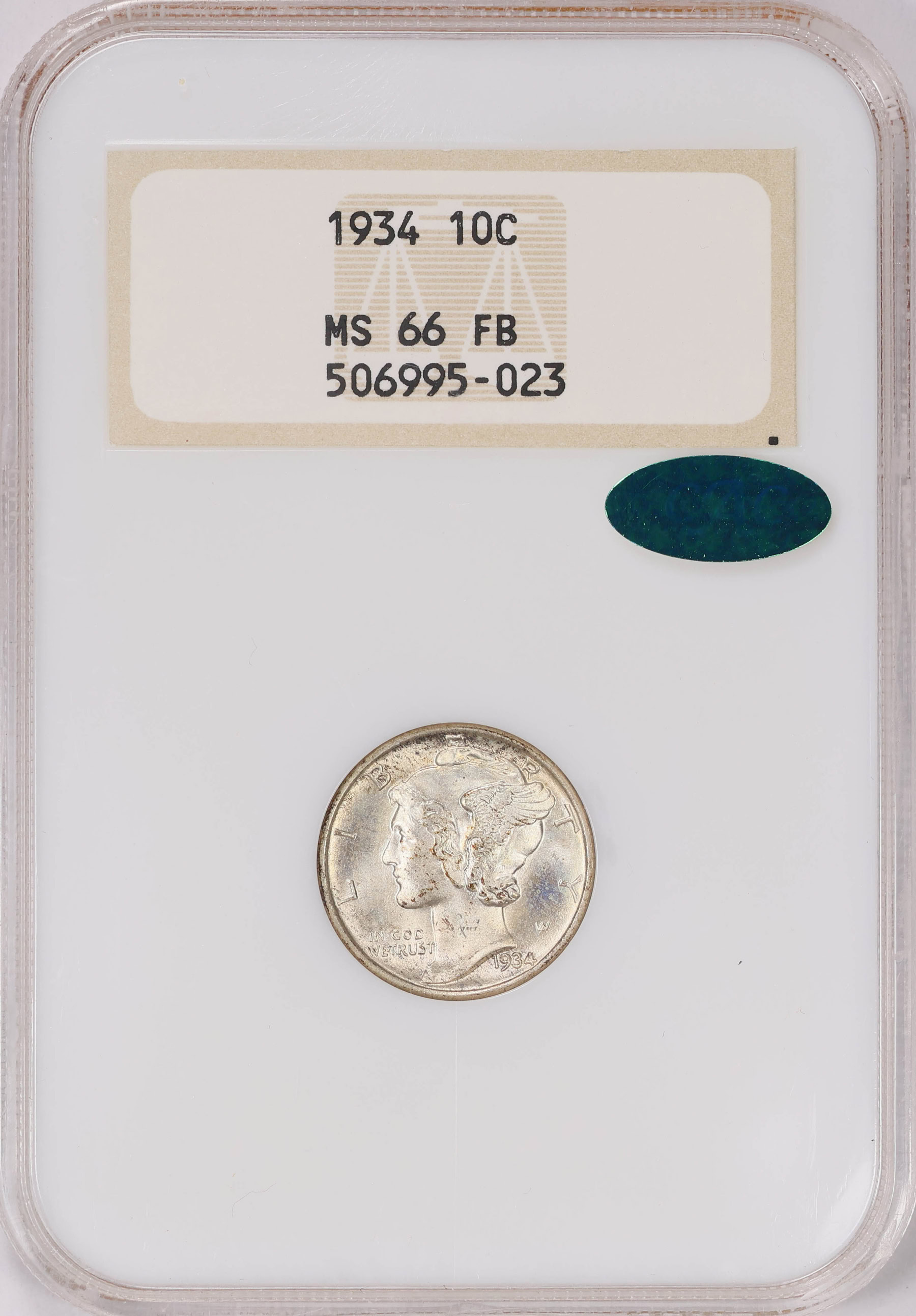 1934 Mercury Dime NGC MS-66 FB (CAC Green) OH (Item 1833909) | GreatCollections Coin Auctions