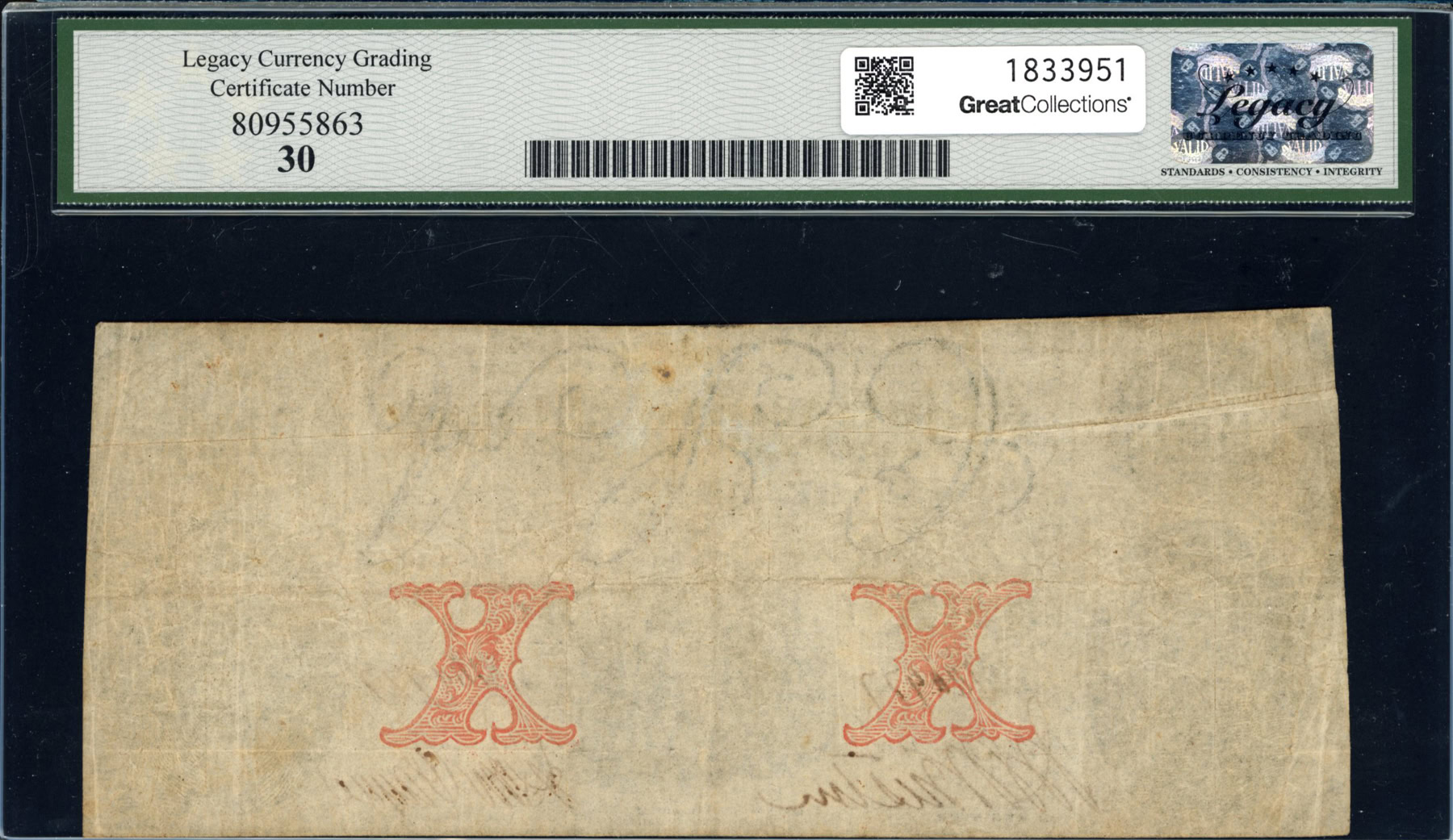 T-26 Confederate States of American 1861 $10 Error Note *Gutter Fold ...