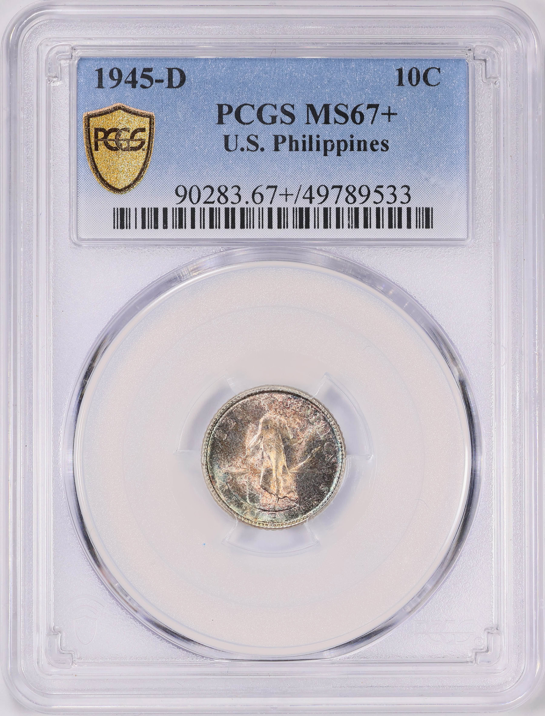 1945-D U.S. Philippines Ten Centavos KM-181 PCGS MS-67+ (Toned) (Item ...