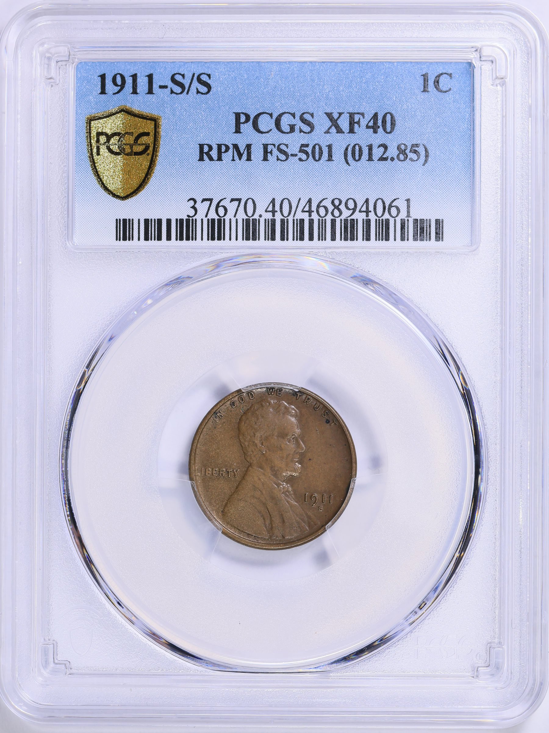 1911-S/S Lincoln Cent Repunched Mintmark FS-501 (012.85) PCGS XF-40 BN (Item 1834053 ...