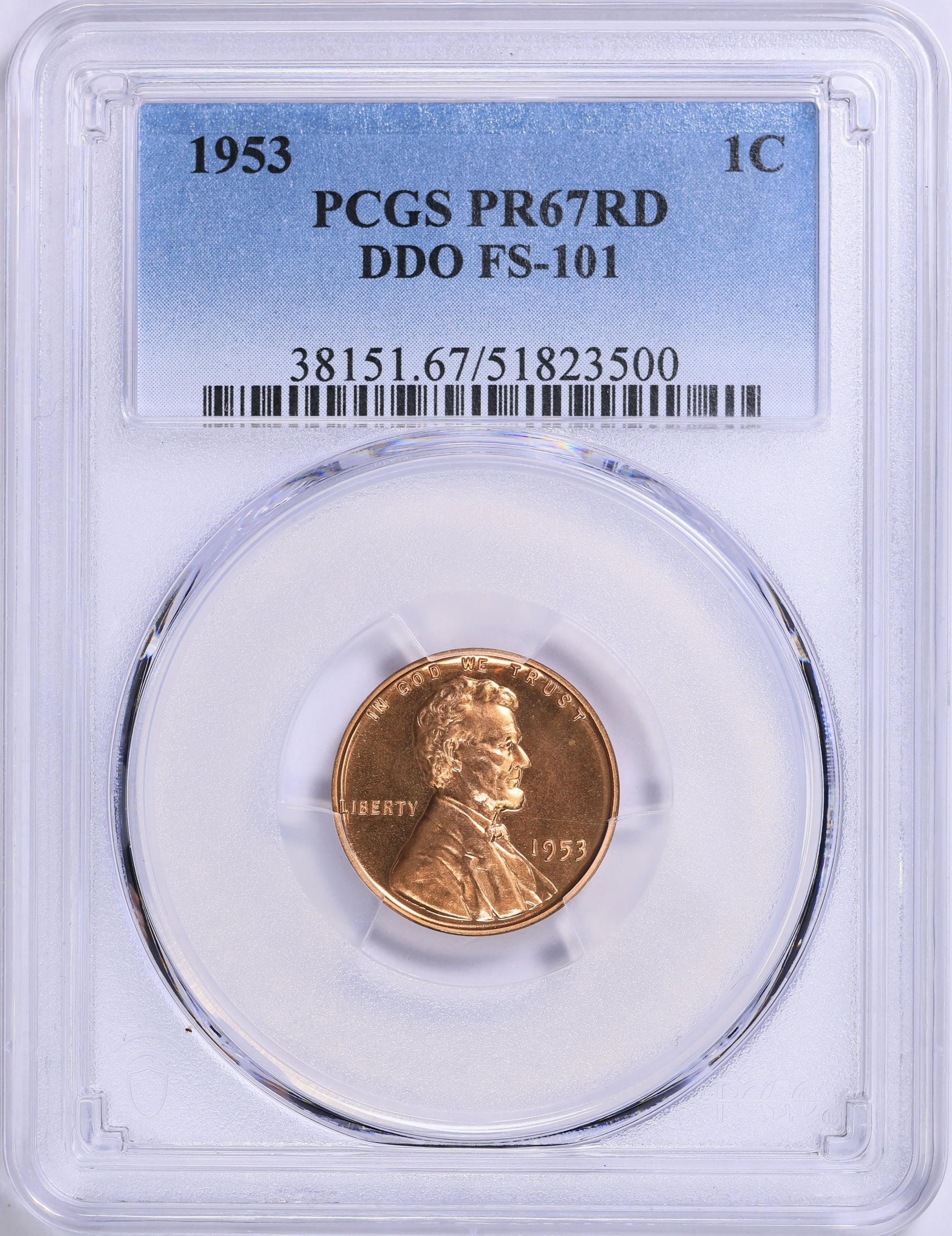 1953 Lincoln Cent Doubled Die Obverse FS-101 PCGS Proof-67 RD (Item 1834055) | GreatCollections ...