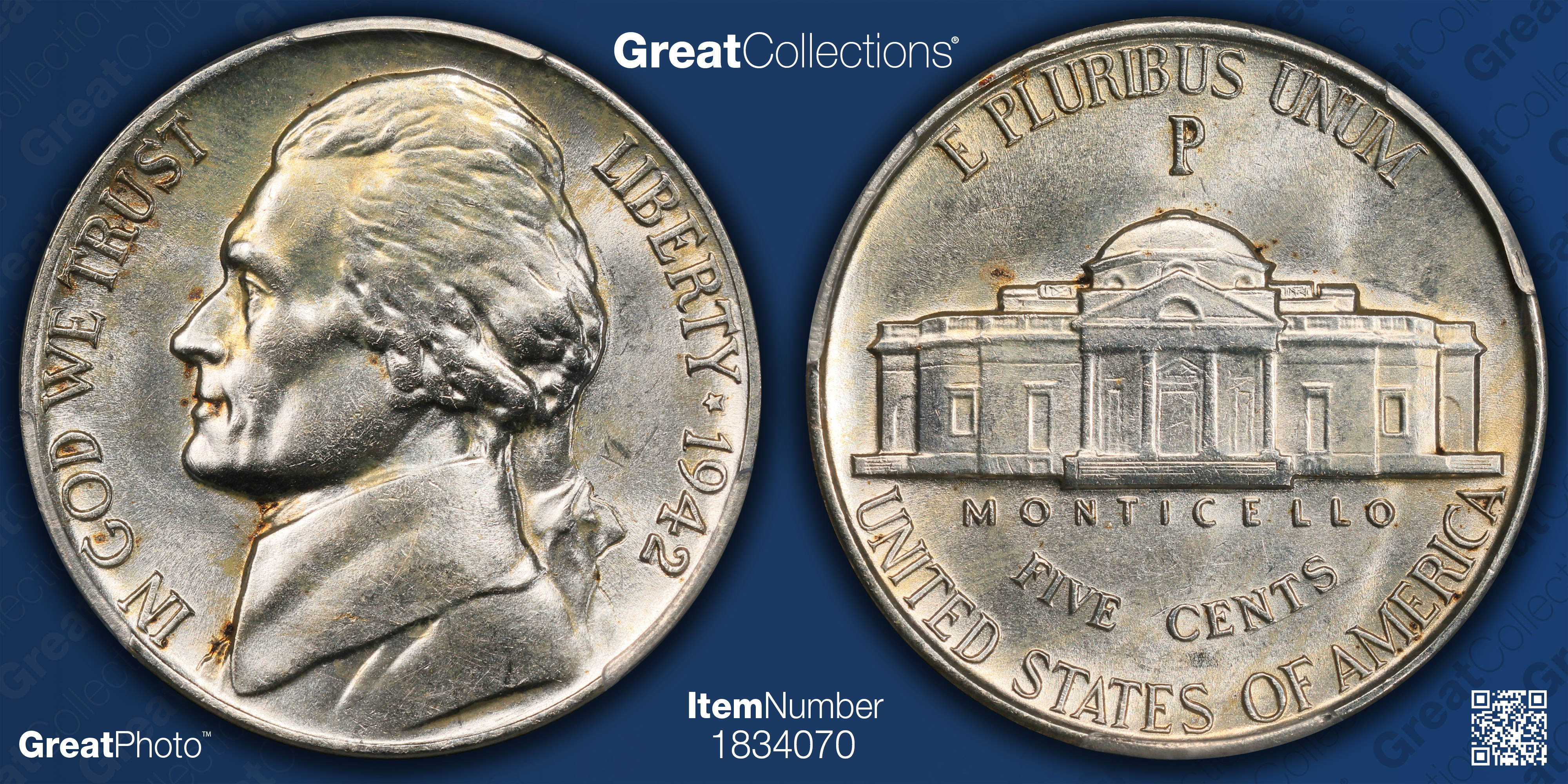 1942-P/P Jefferson Nickel Type 2, RPM FS-501 PCGS MS-64 (Item 1834070 ...