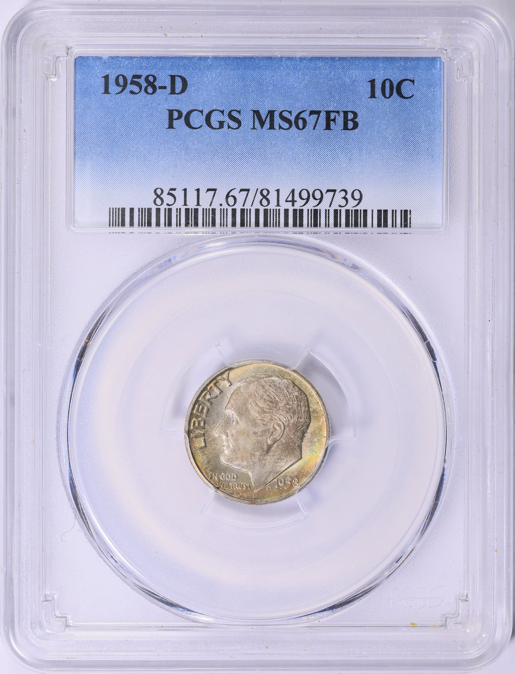 1958-D Roosevelt Dime PCGS MS-67 FB (Toned) (Item 1834098) | GreatCollections Coin Auctions