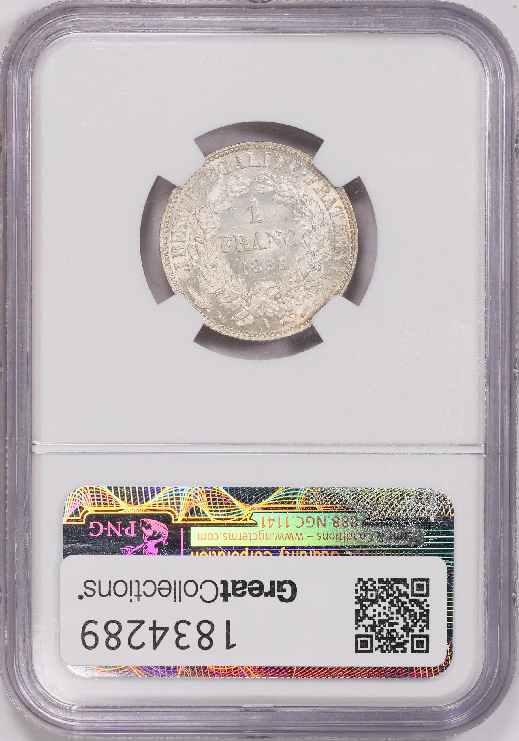 France 1888-A Silver Franc KM-822.1 NGC MS-64 (Item 1834289 ...