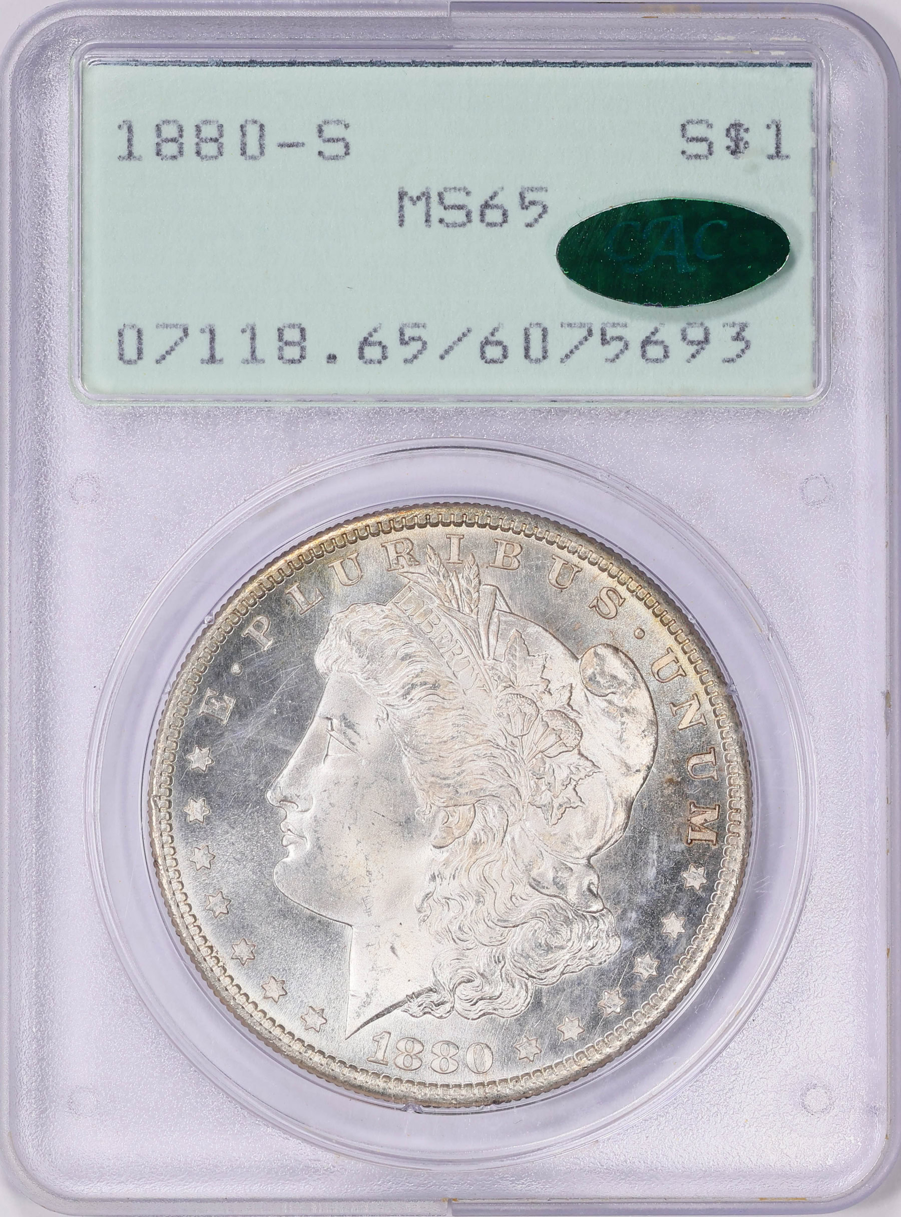 1880-S Morgan Silver Dollar PCGS MS-65 (CAC Green) OGH (1st Gen) (Item 1834311 ...
