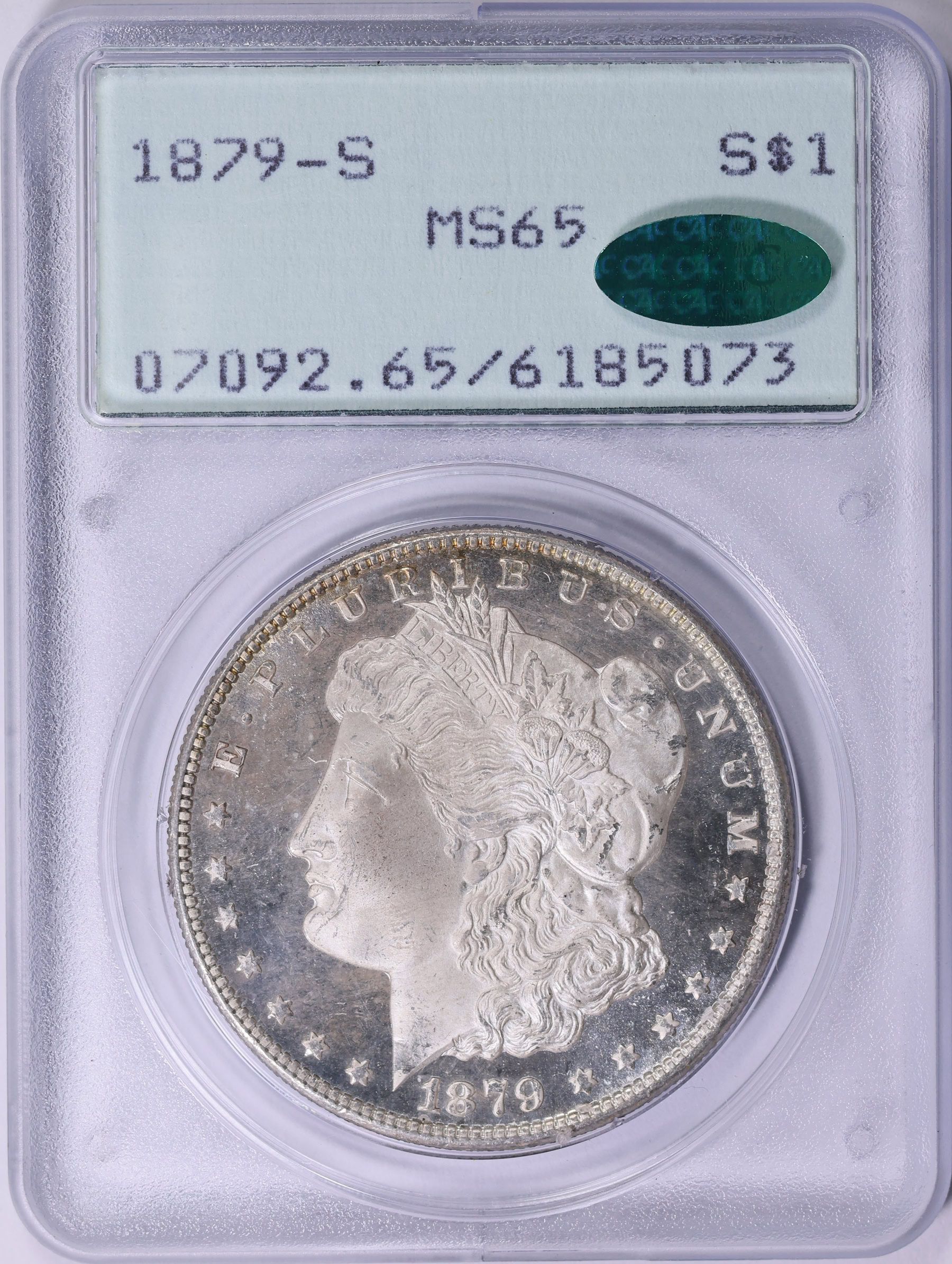 1879-S Morgan Silver Dollar PCGS MS-65 (CAC Green) OGH (1st Gen) (Item 1834345 ...
