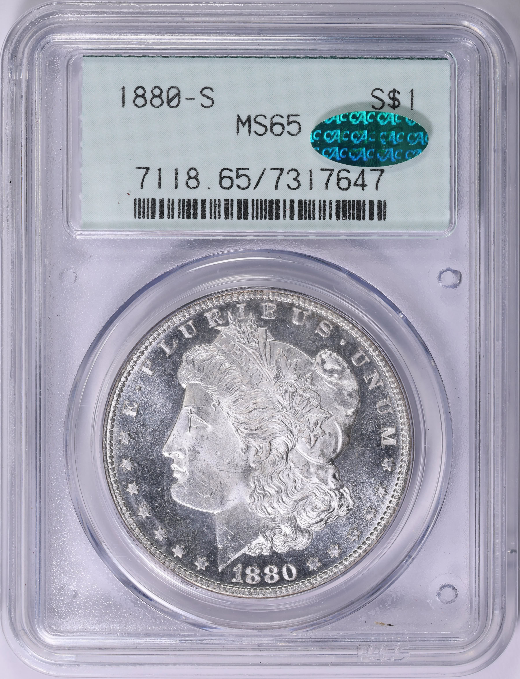 1880-S Morgan Silver Dollar PCGS MS-65 (CAC Green) OGH (2nd Gen) (Item 1834358 ...