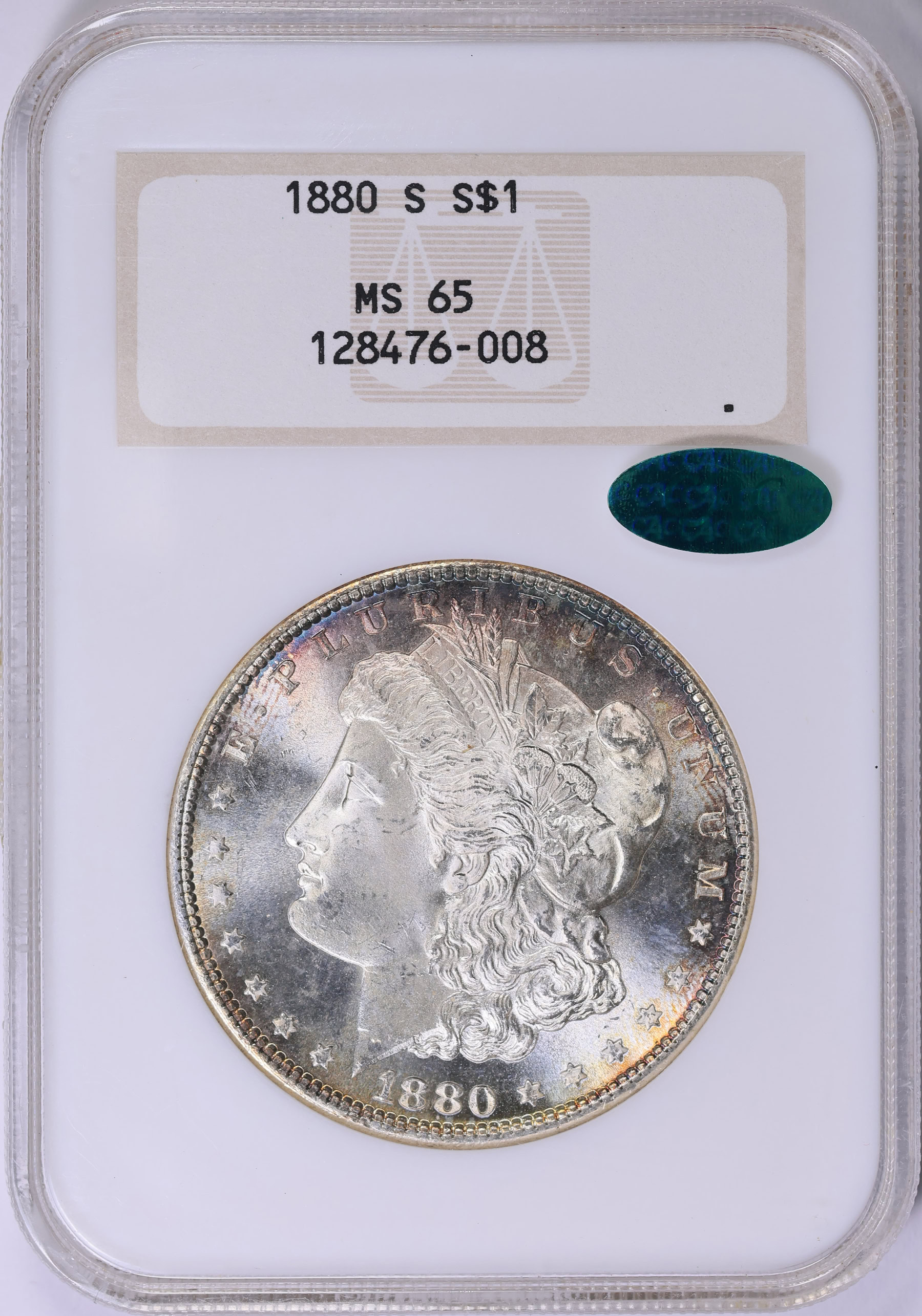 1880-S Morgan Silver Dollar NGC MS-65 (CAC Green) (Toned) OH (Item 1834360) | GreatCollections ...