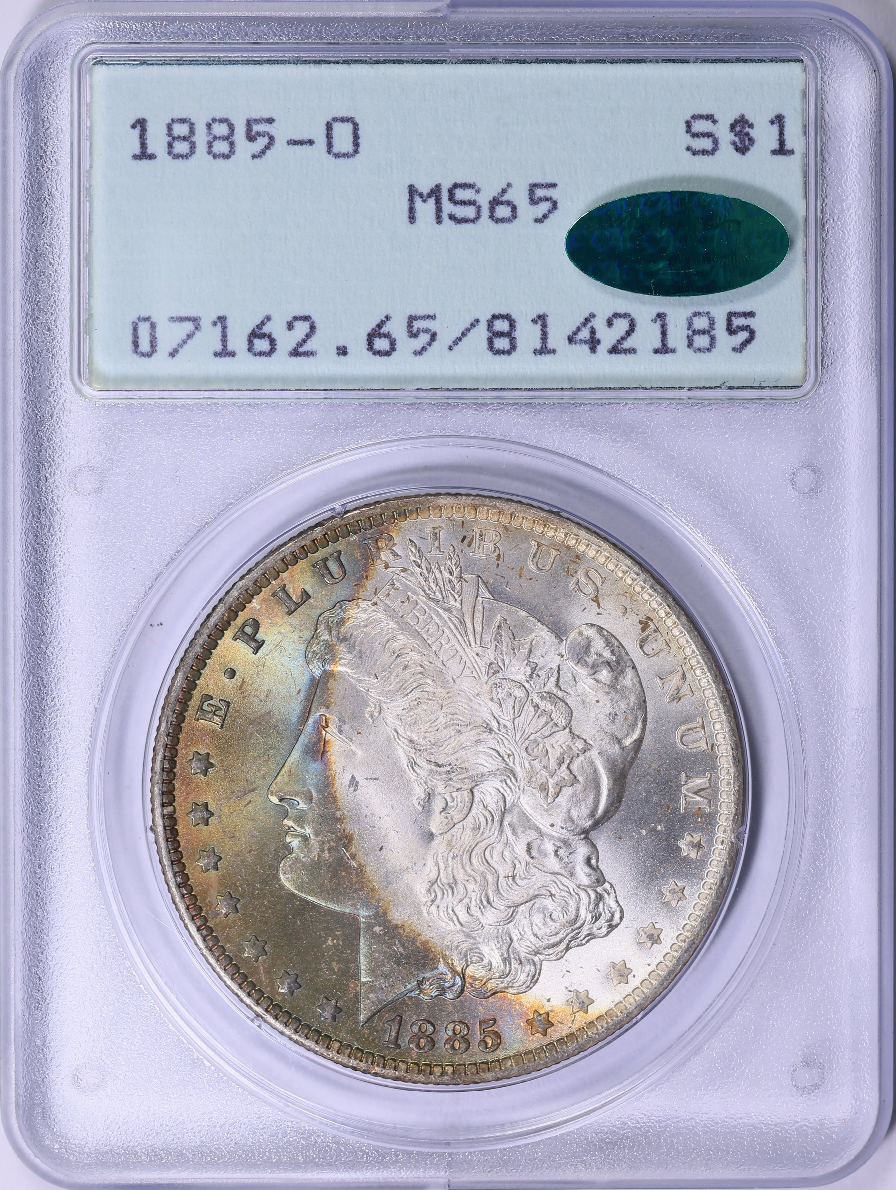 1885-O Morgan Silver Dollar PCGS MS-65 (CAC Green) (Toned) OGH (1st Gen) (Item 1834387 ...